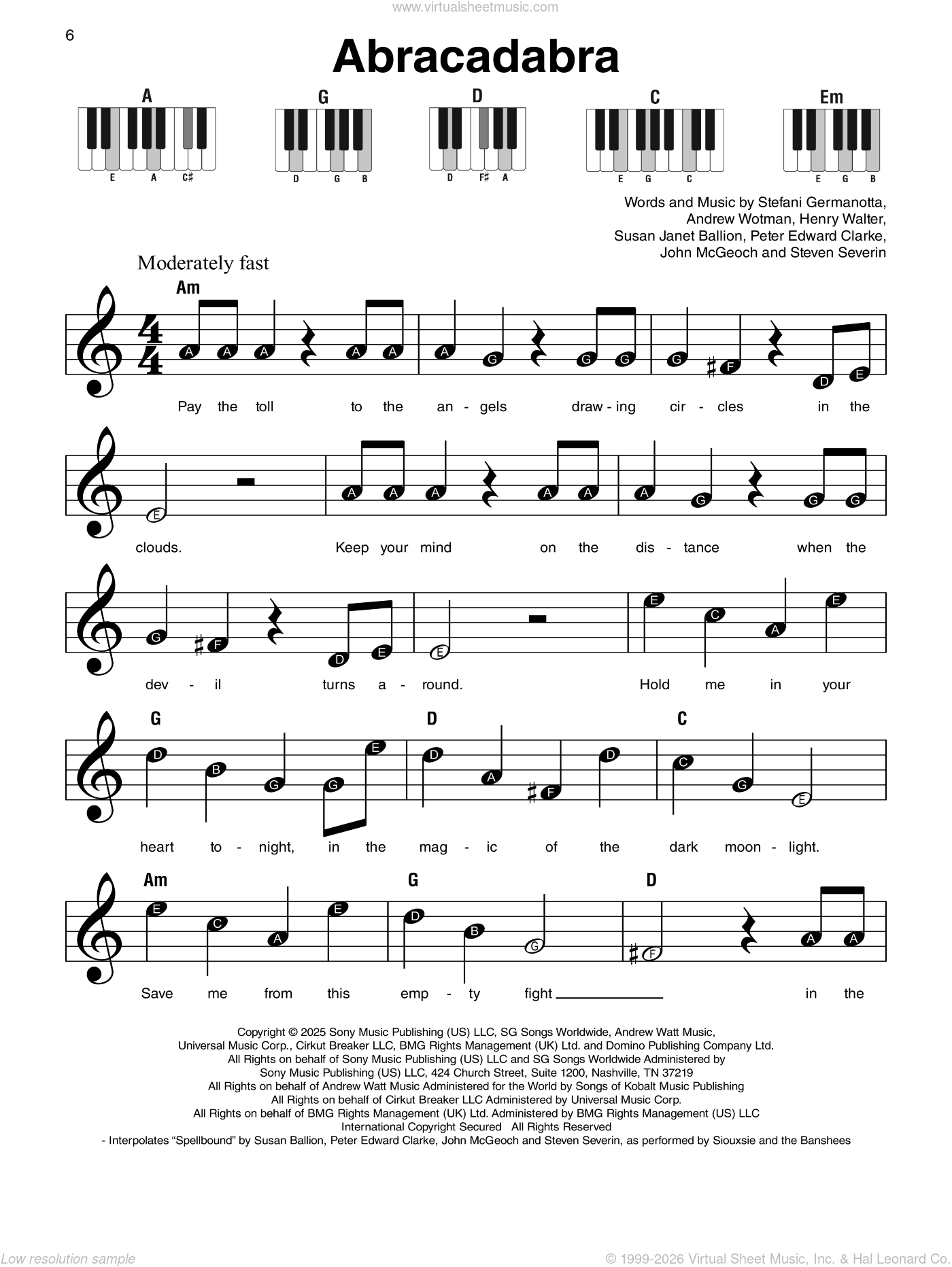 Lady Gaga: Abracadabra sheet music for piano solo (PDF)
