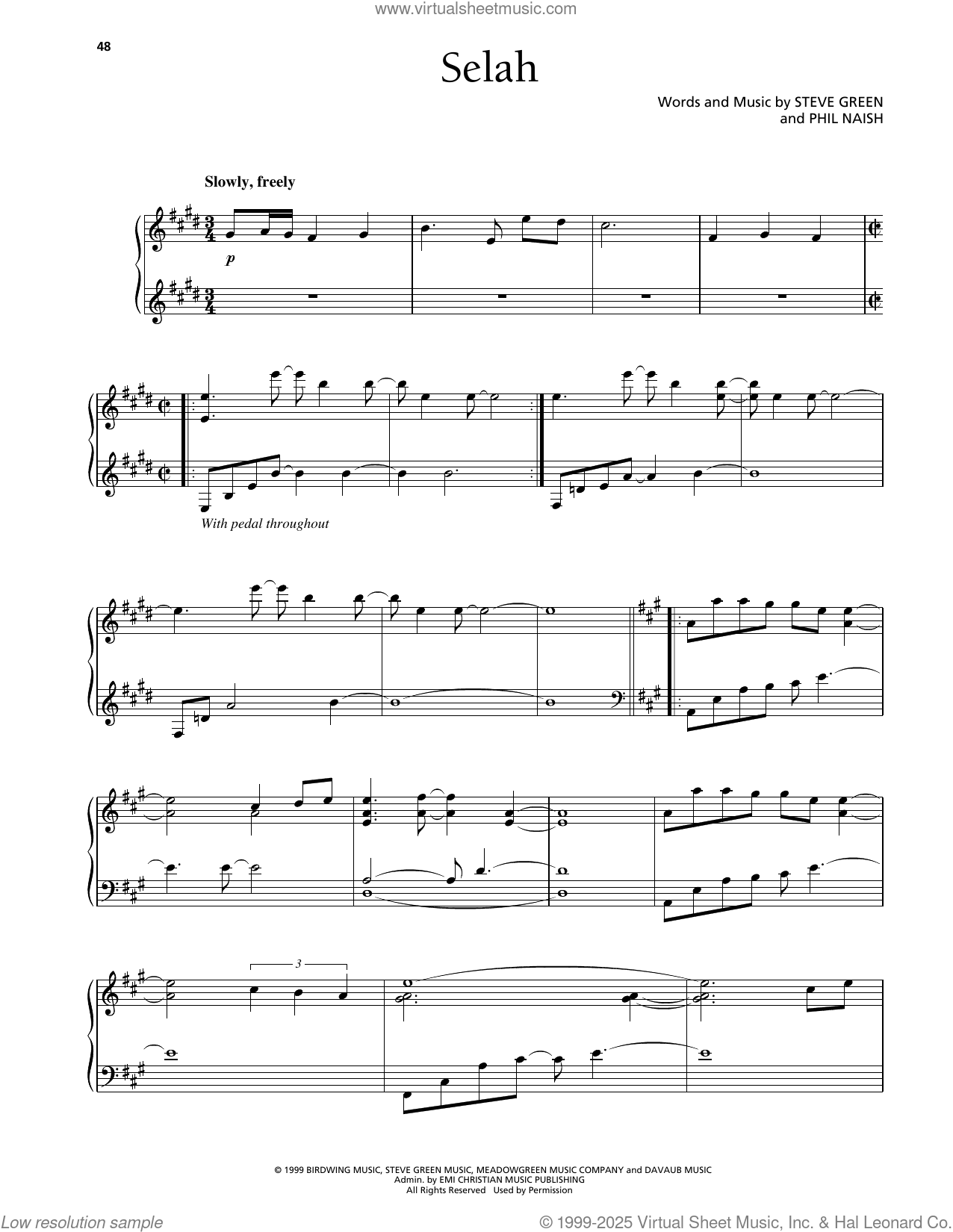 Selah sheet music for piano solo (PDF)
