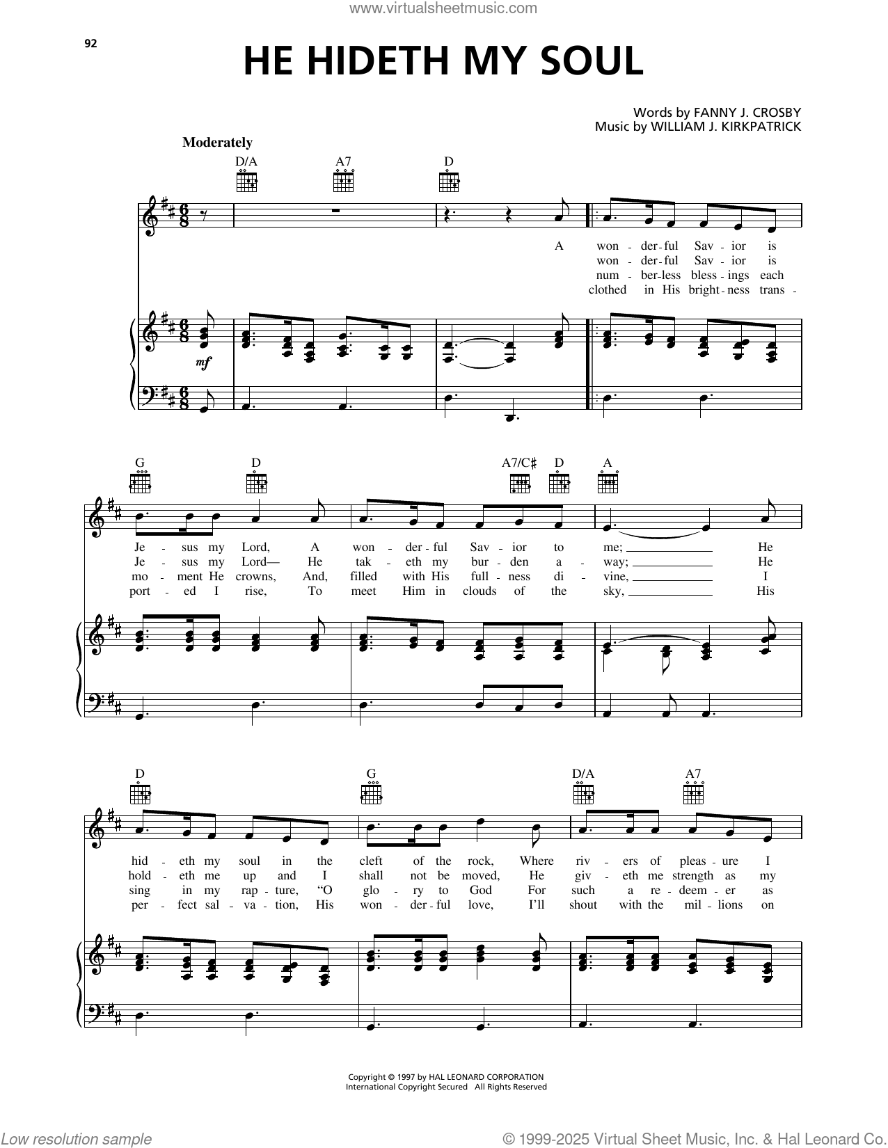 He Hideth My Soul sheet music for voice, piano or guitar (PDF)
