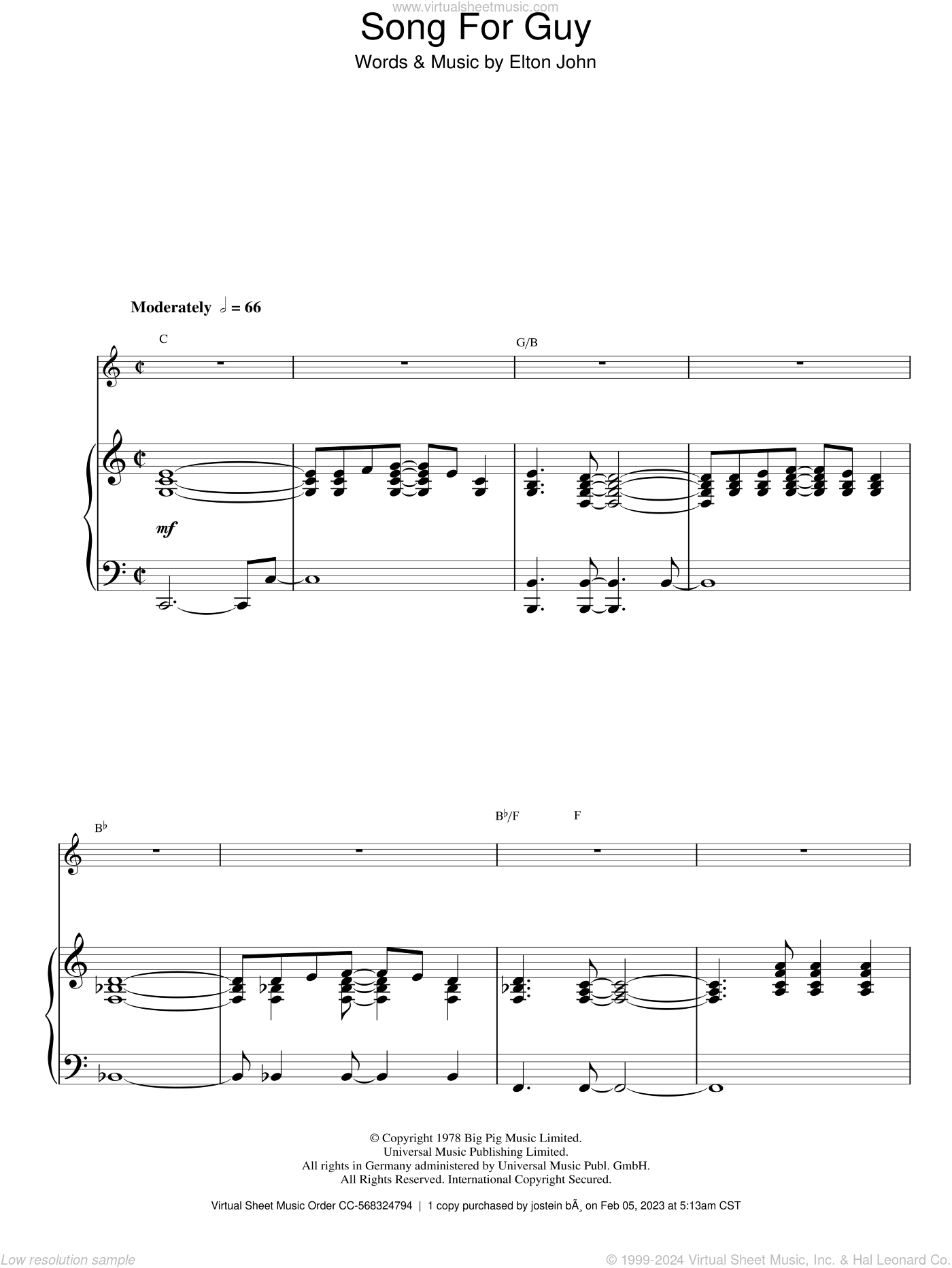 Song For Guy, (easy) sheet music for piano solo (PDF-interactive)