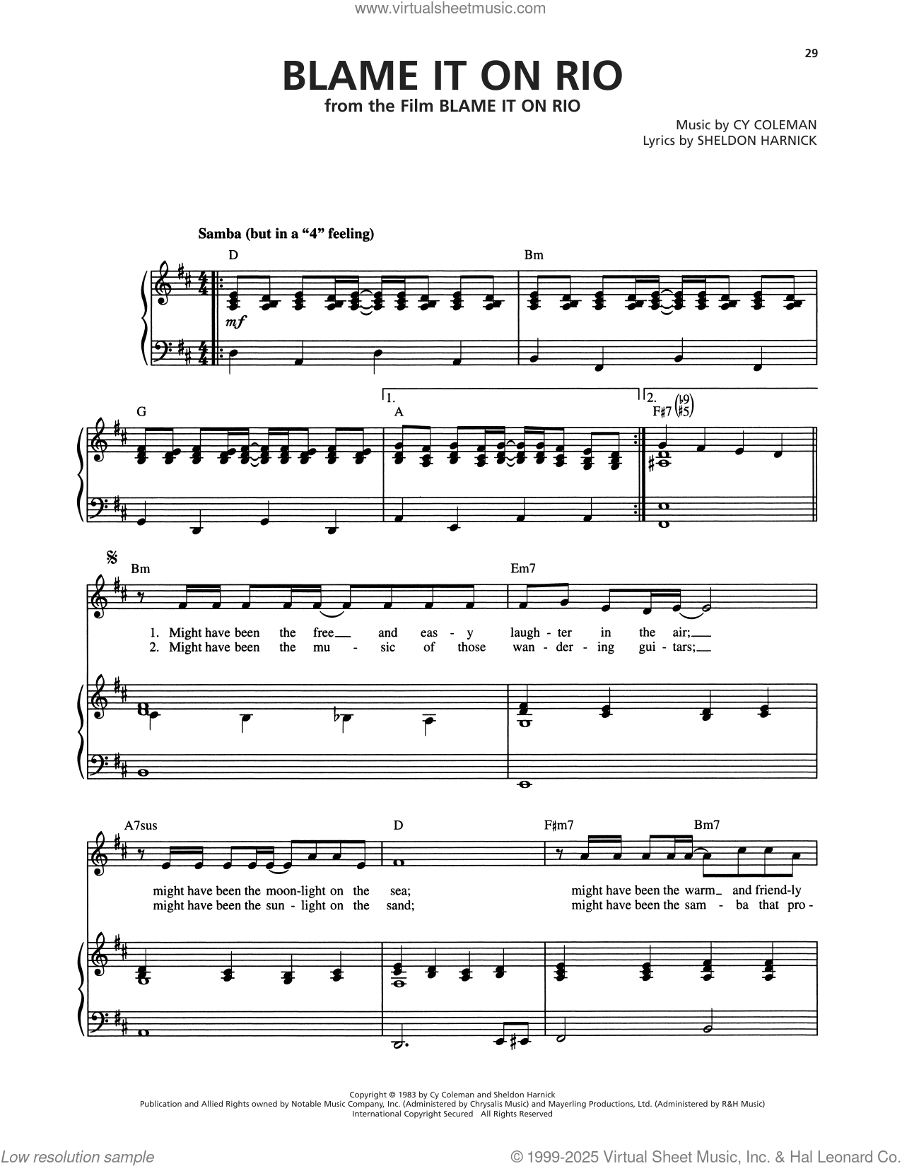 Blame It On Rio sheet music for voice, piano or guitar (PDF)