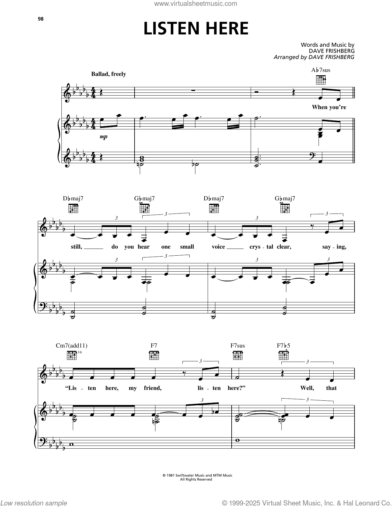 Listen Here sheet music for voice, piano or guitar (PDF)