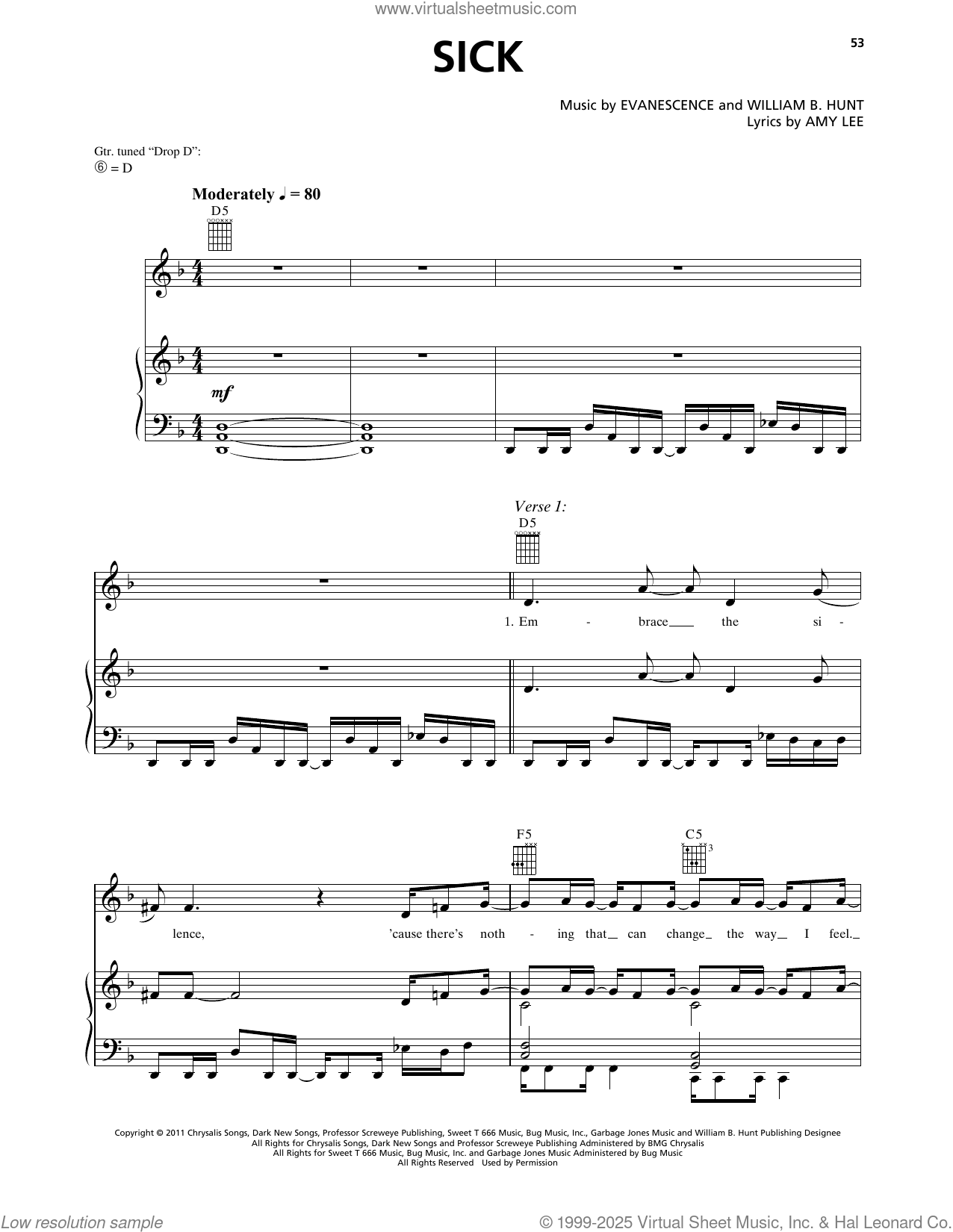 Sick sheet music for voice, piano or guitar (PDF)
