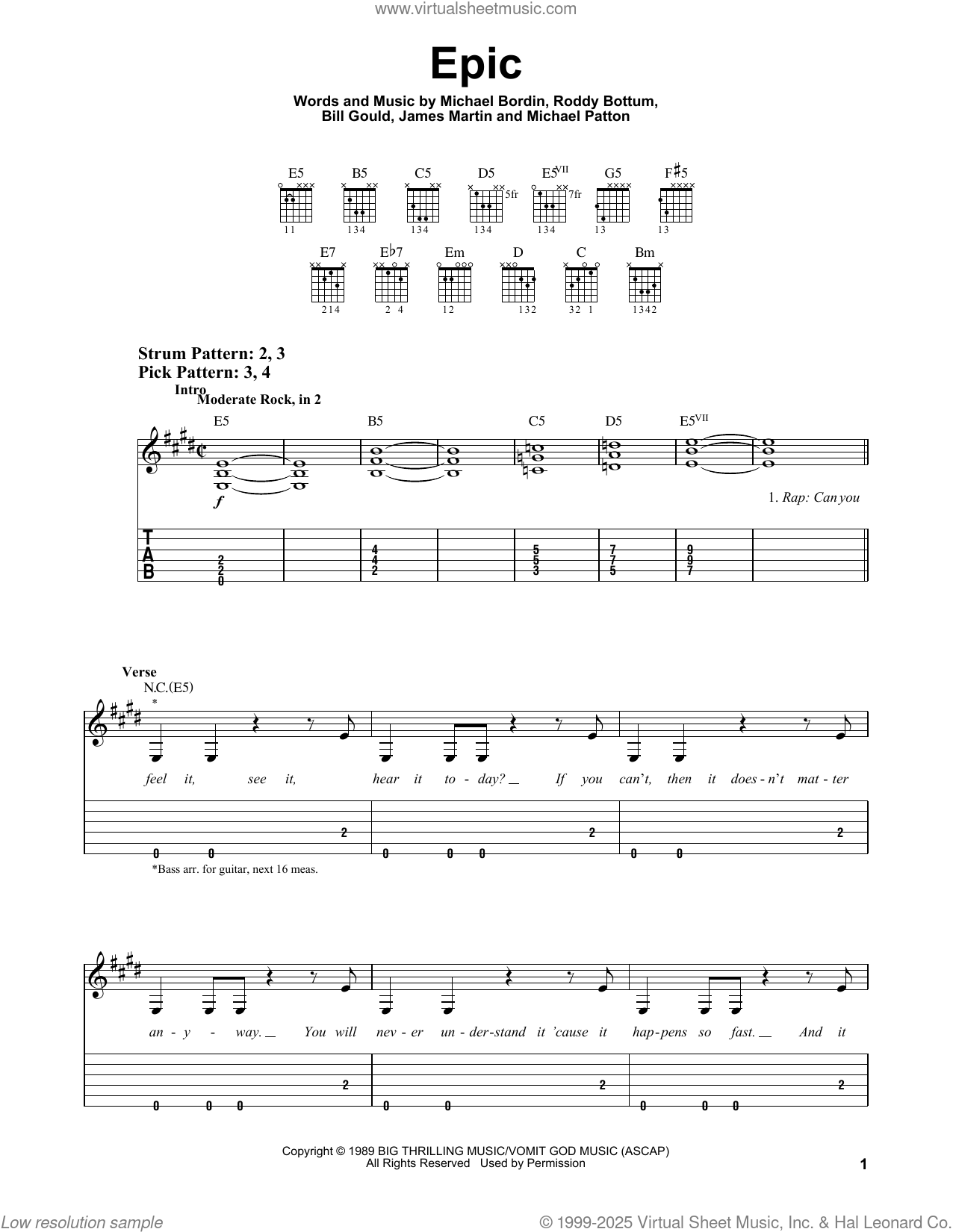 Epic sheet music for guitar solo (easy tablature) (PDF)