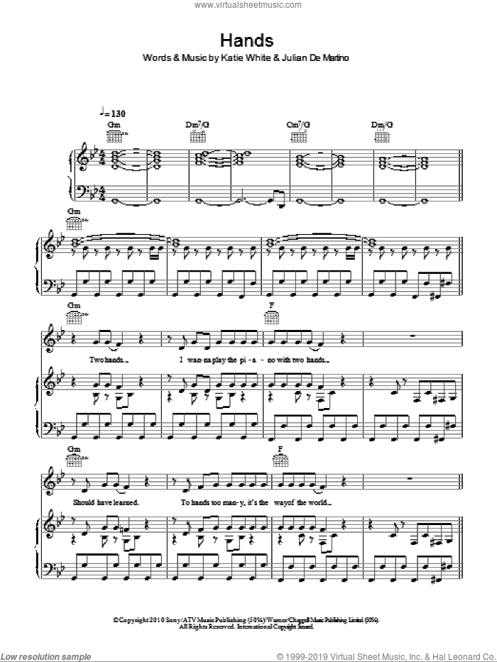 Hands sheet music for voice, piano or guitar (PDF)