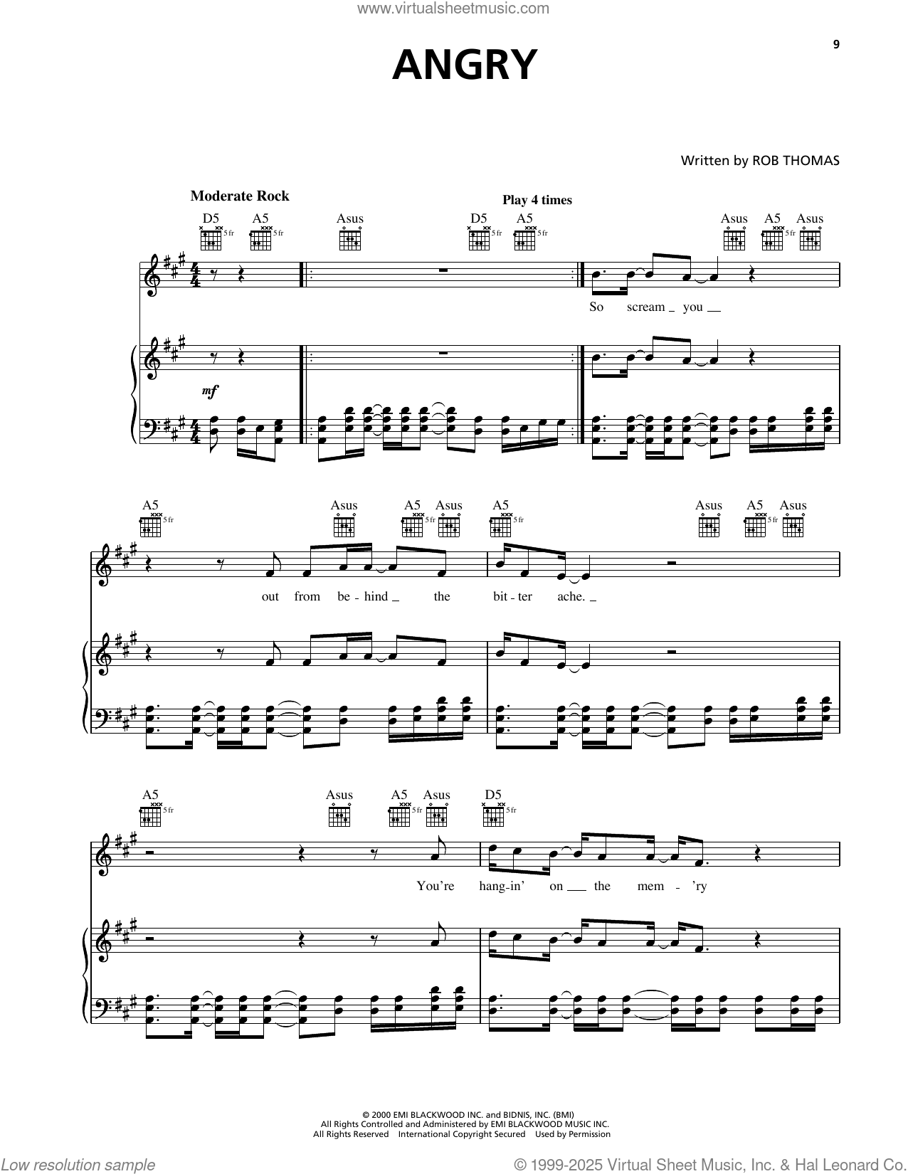 Matchbox Twenty: Angry sheet music for voice, piano or guitar