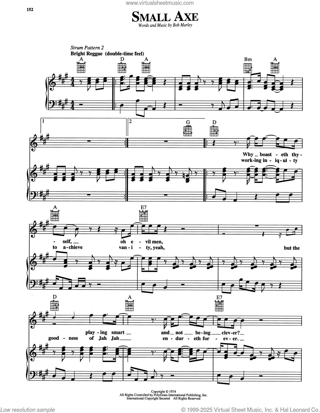 Small Axe sheet music for voice, piano or guitar v2