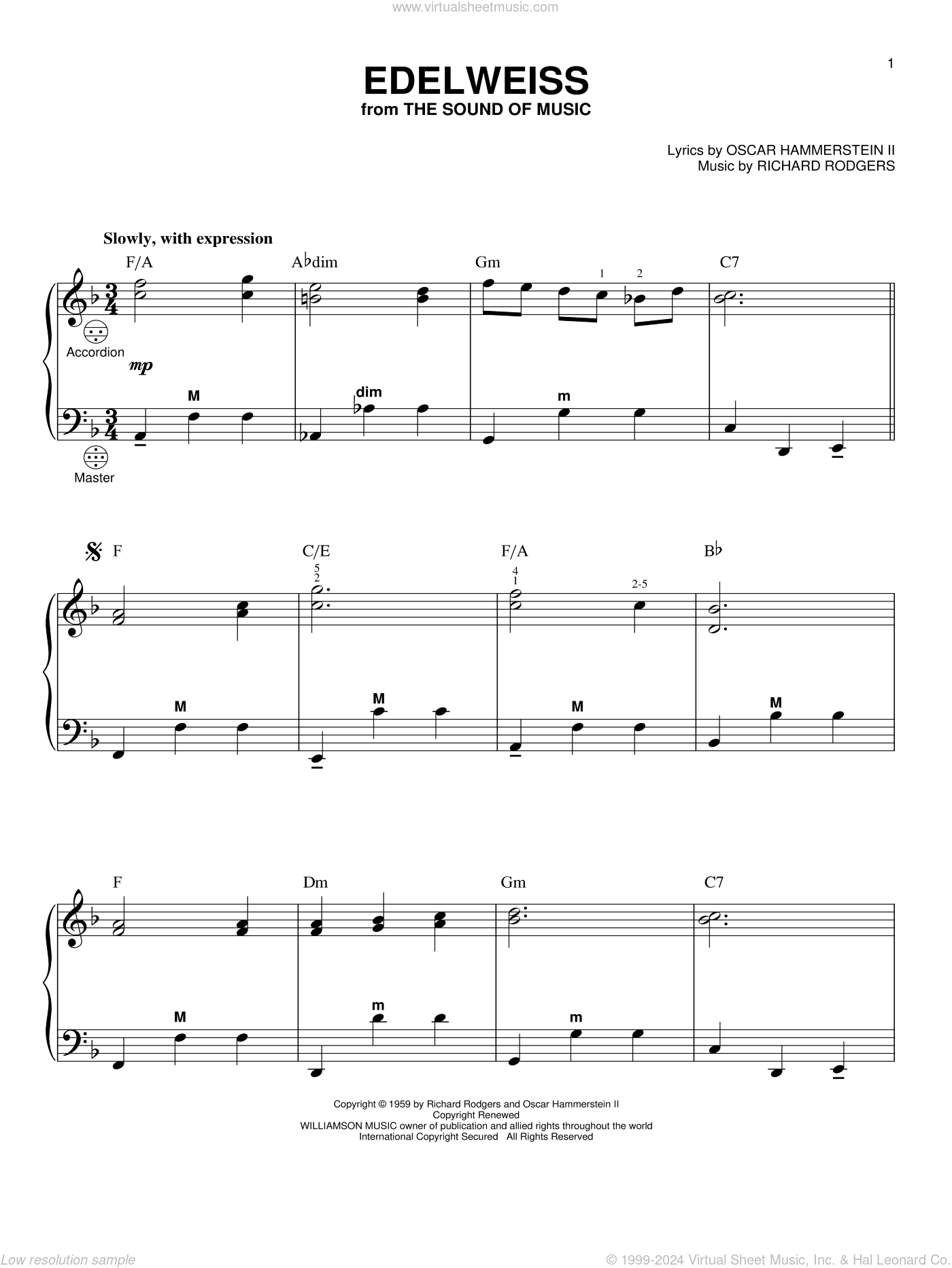 Edelweiss sheet music for accordion (PDF-interactive) v2