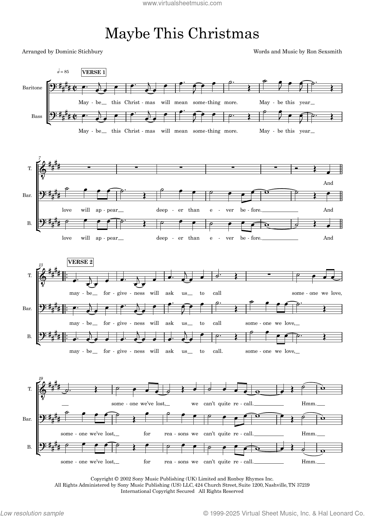 Maybe This Christmas (arr. Dom Stichbury) sheet music for choir (TTB ...