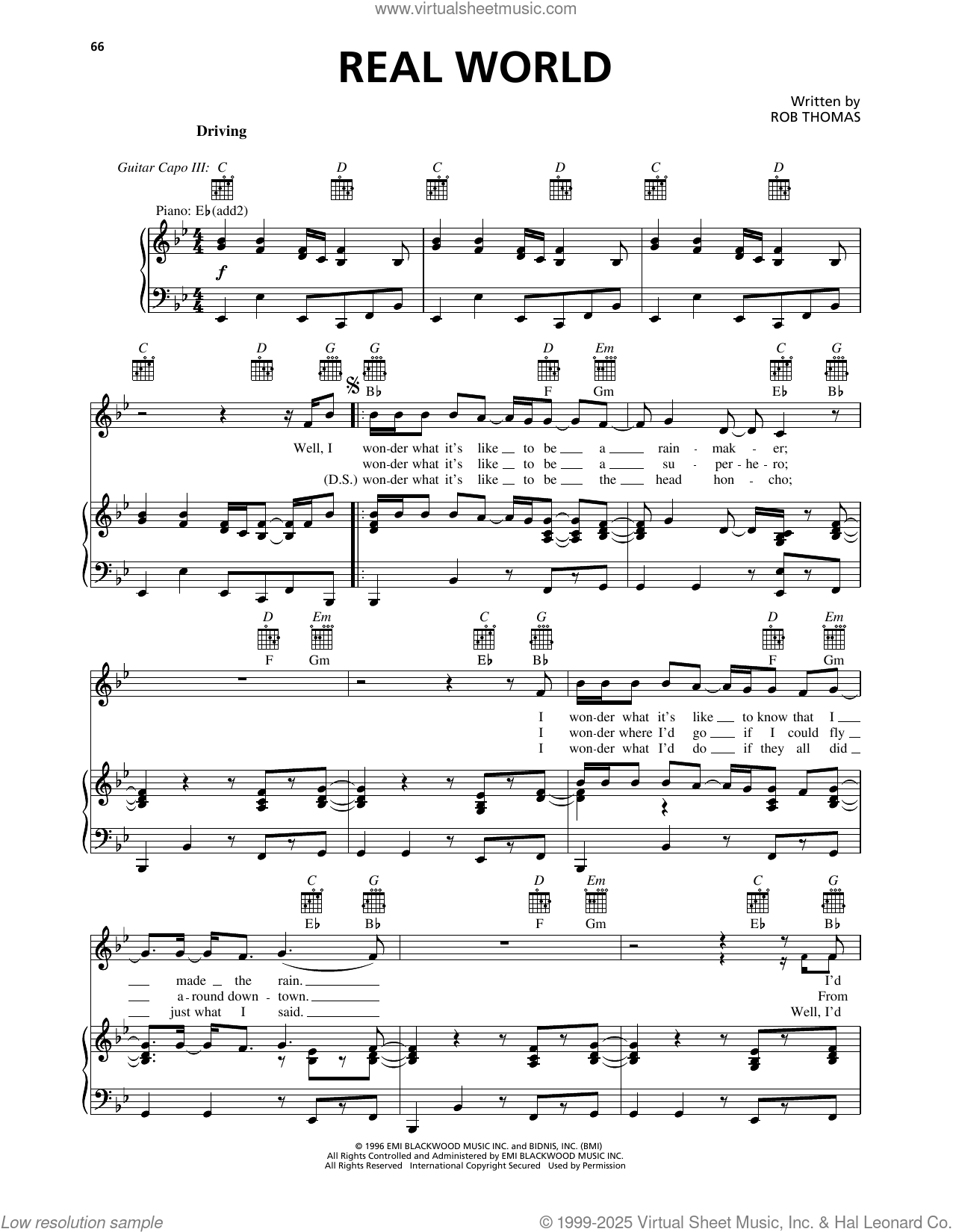 Real World sheet music for voice, piano or guitar (PDF)