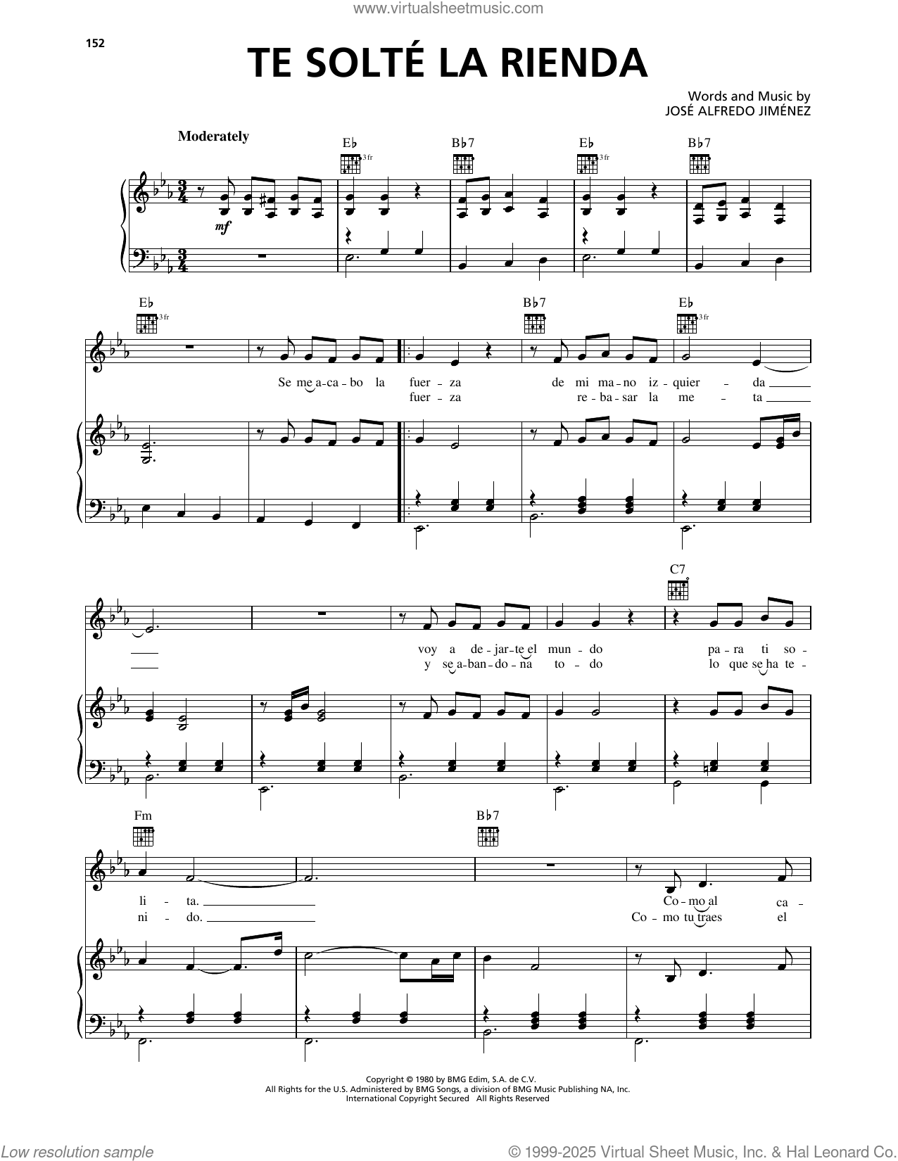Te Solte La Rienda sheet music for voice, piano or guitar (PDF)