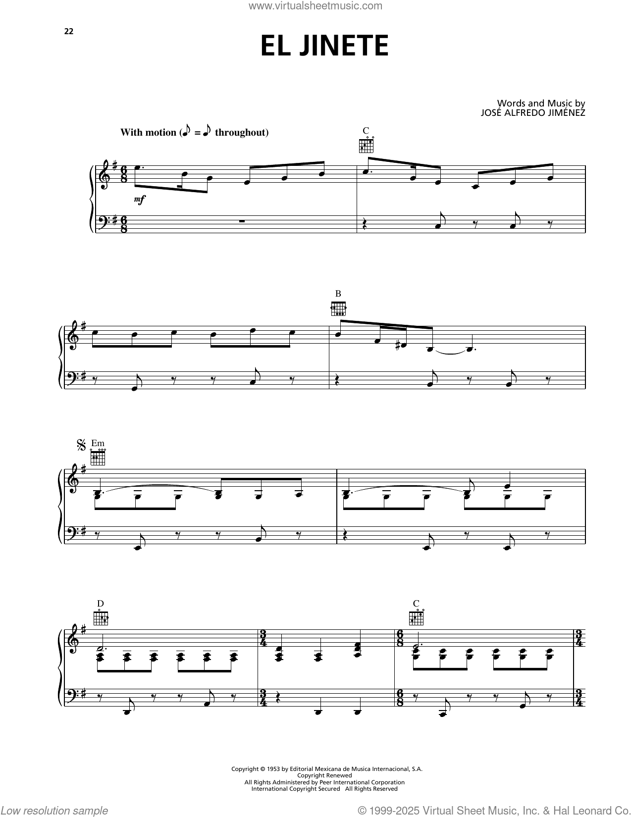 El Jinete sheet music for voice, piano or guitar (PDF)