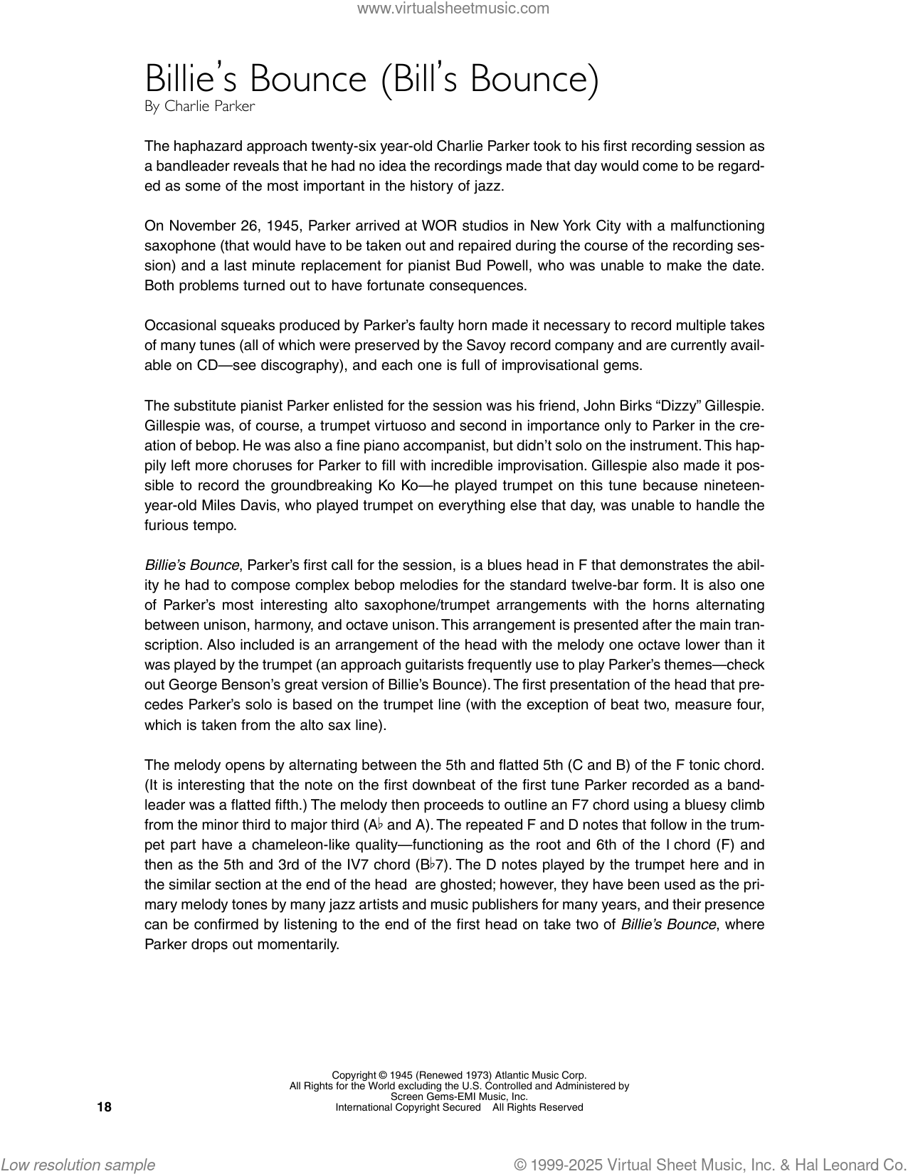 Billie's Bounce (Bill's Bounce) sheet music for guitar (tablature)