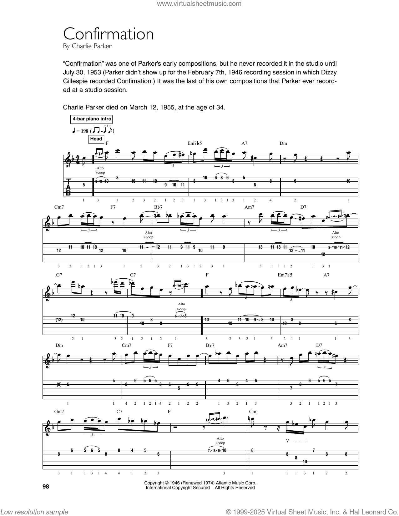 Confirmation sheet music for guitar (tablature) (PDF)