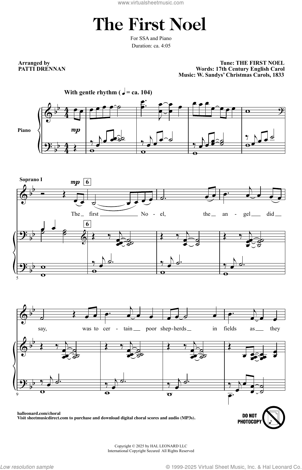 The First Noel (arr. Patti Drennan) sheet music for choir (SSA: soprano ...