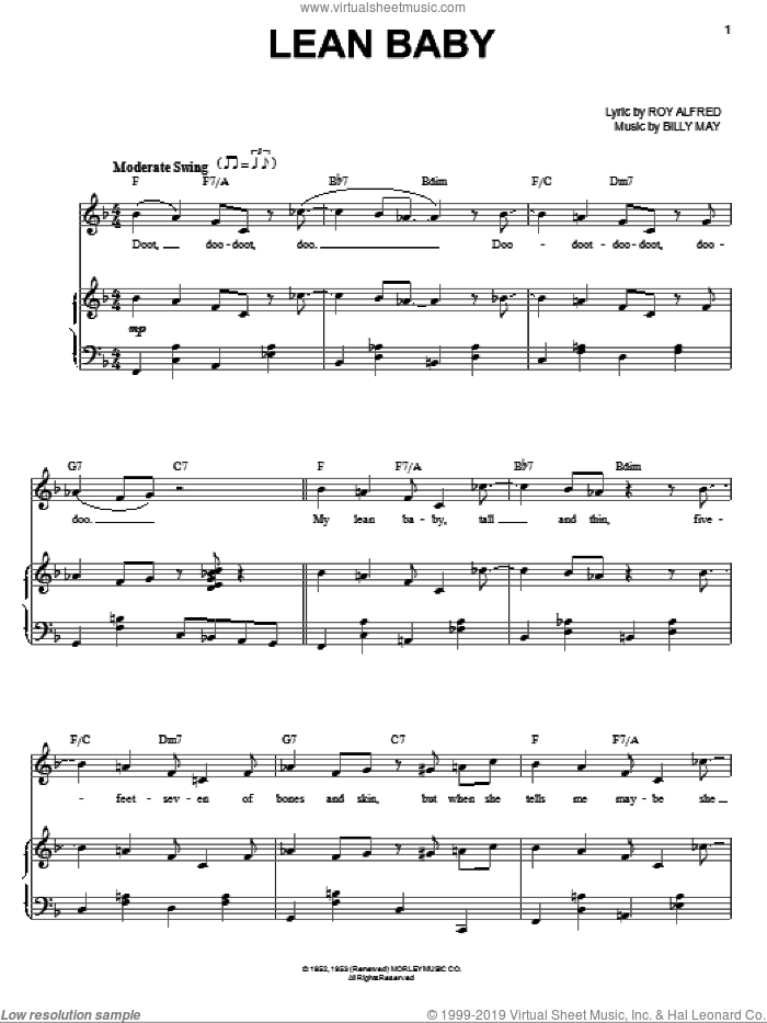 Lean Baby sheet music for voice and piano (PDF-interactive)