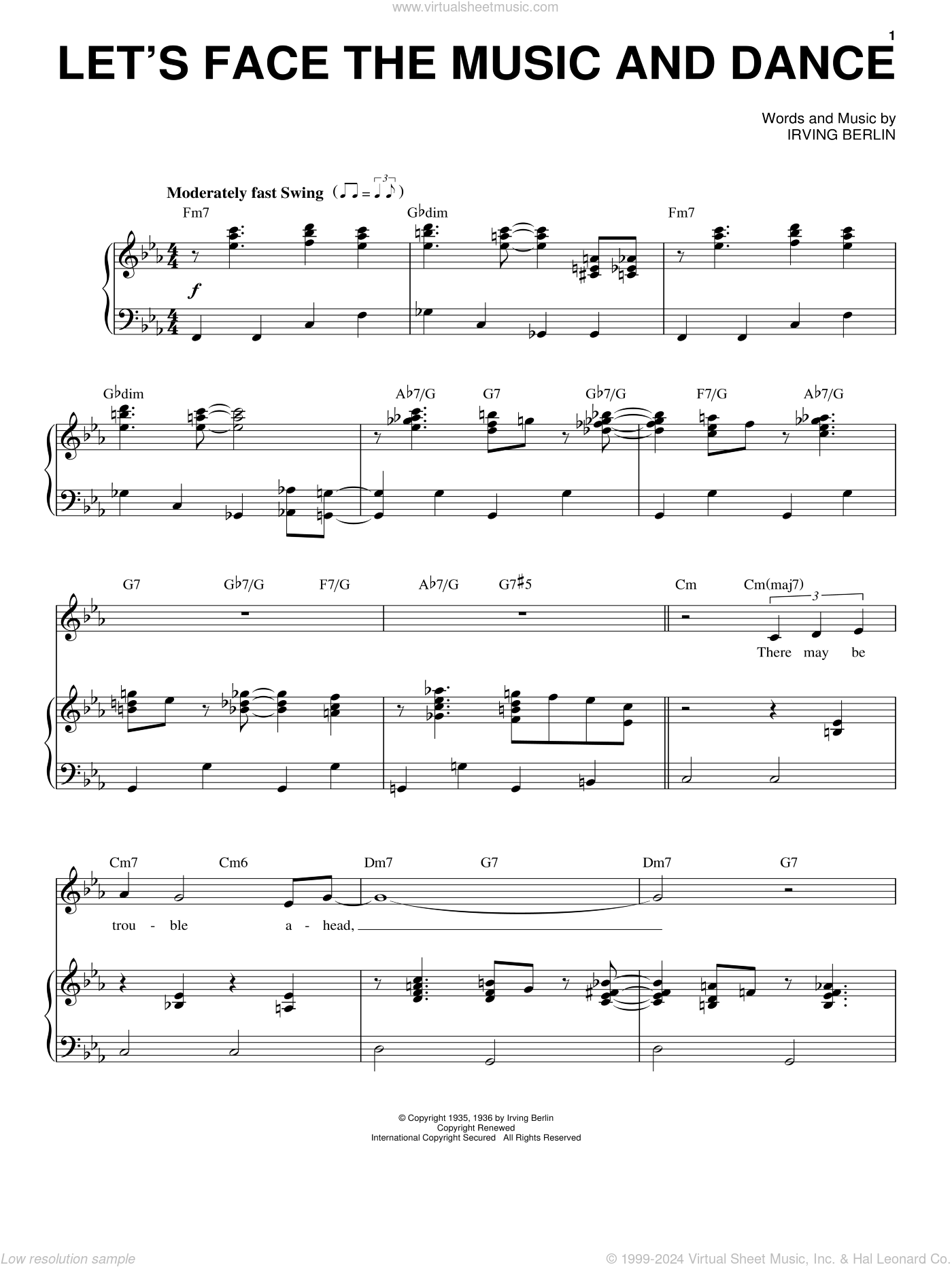 Let's Face The Music And Dance sheet music for voice and piano