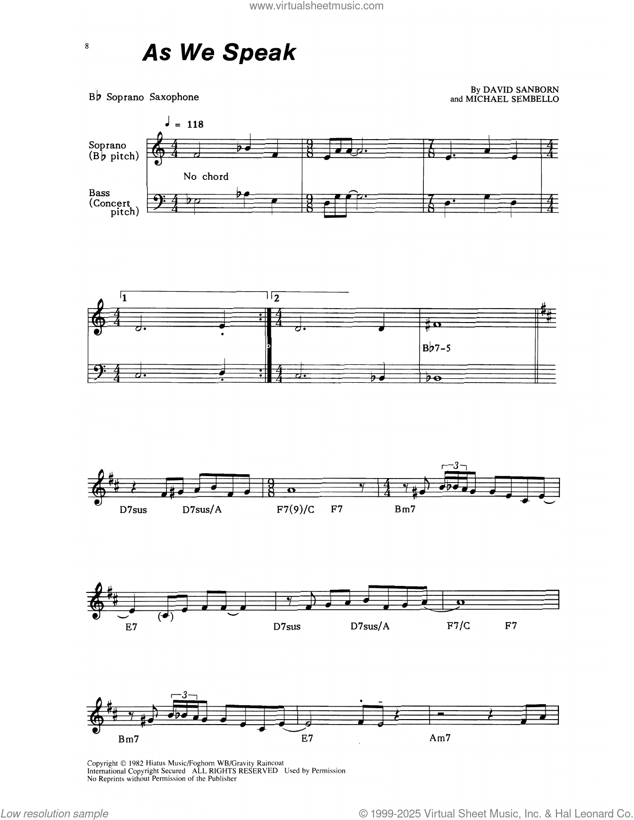As We Speak sheet music for soprano saxophone solo (transcription)