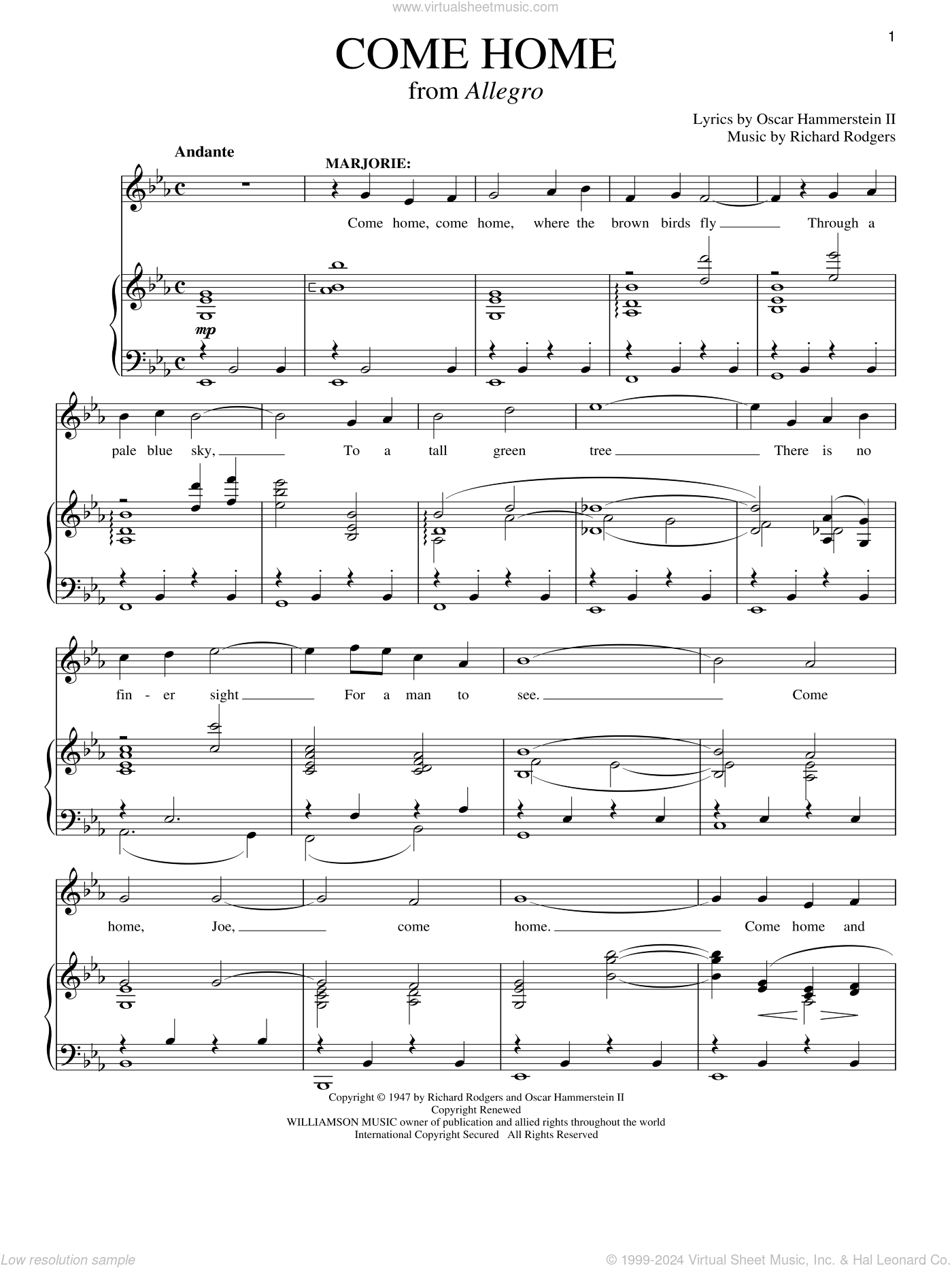 Come Home sheet music for voice and piano (PDF-interactive)