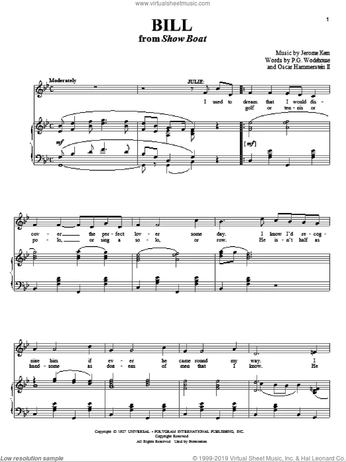 Bill sheet music for voice and piano (PDF-interactive)