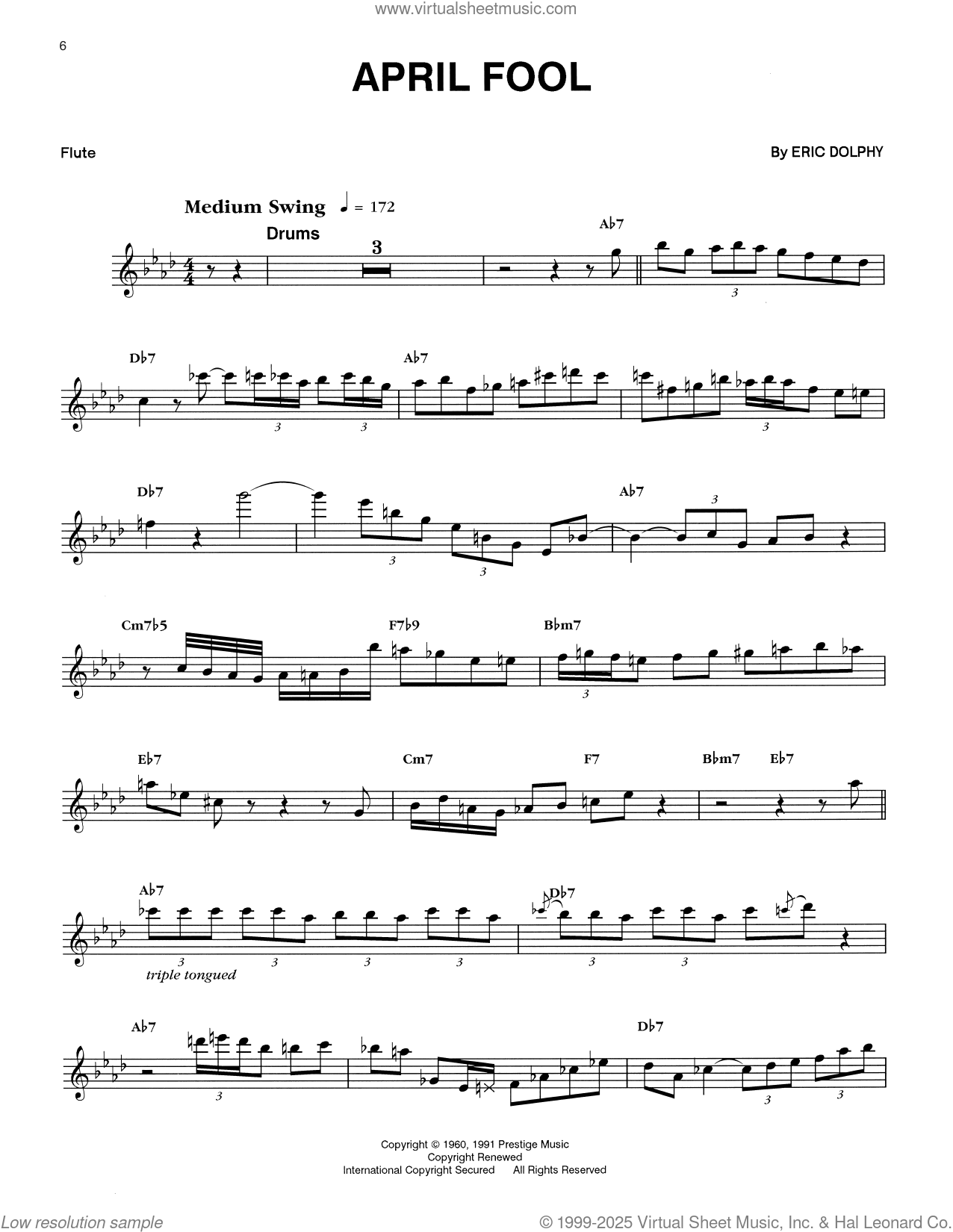 April Fool sheet music for flute solo (PDF)
