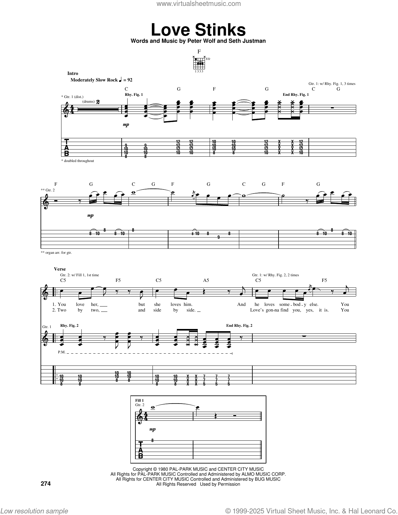 Love Stinks sheet music for guitar (tablature) (PDF)