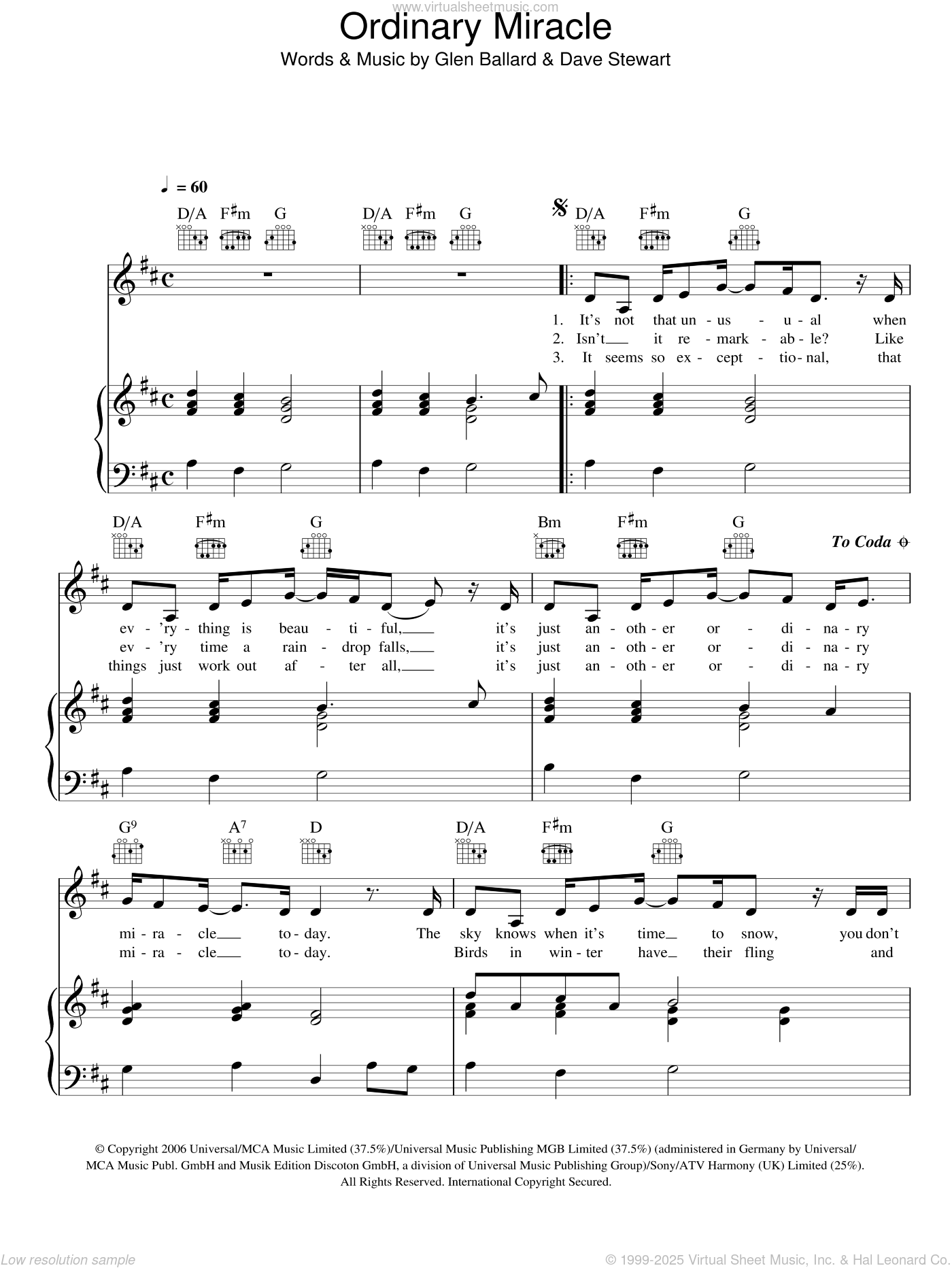 Ordinary Miracle sheet music for voice, piano or guitar (PDF)