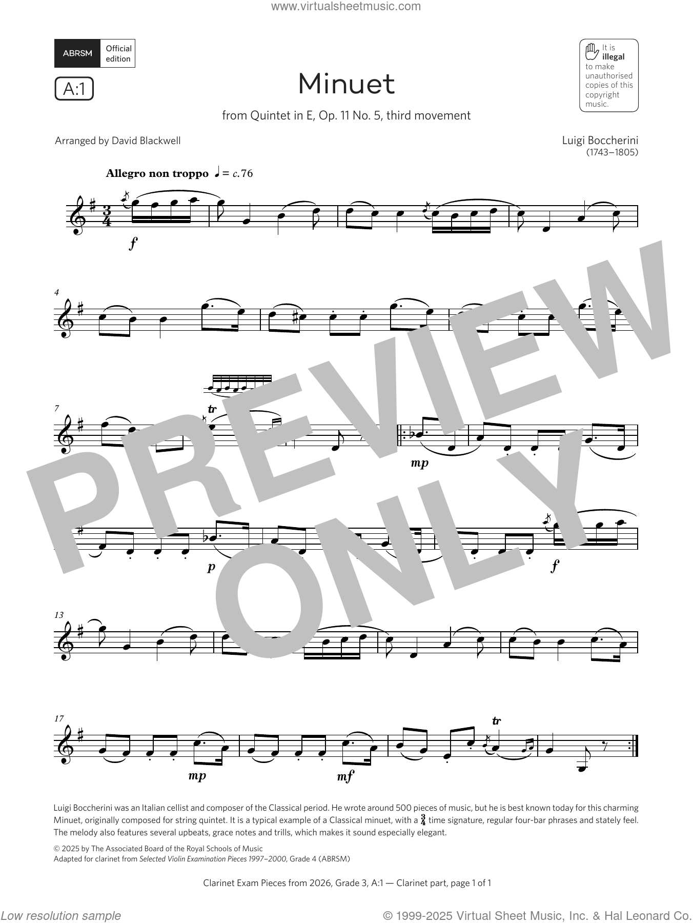 Minuet (Grade 3, list A1, from the ABRSM Clarinet Syllabus from 2026 ...