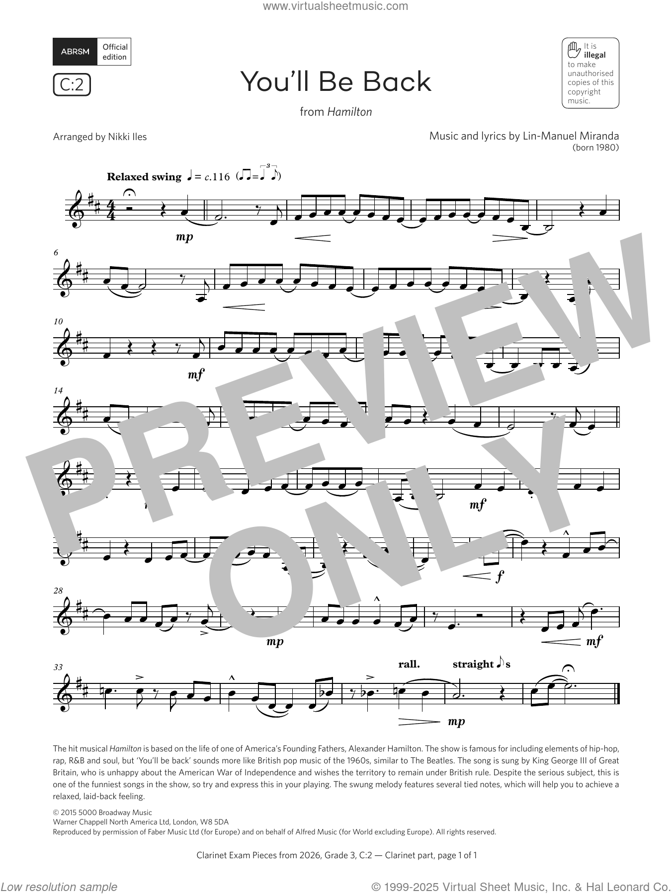 You'll Be Back (Grade 3, list C2, from the ABRSM Clarinet Syllabus from ...