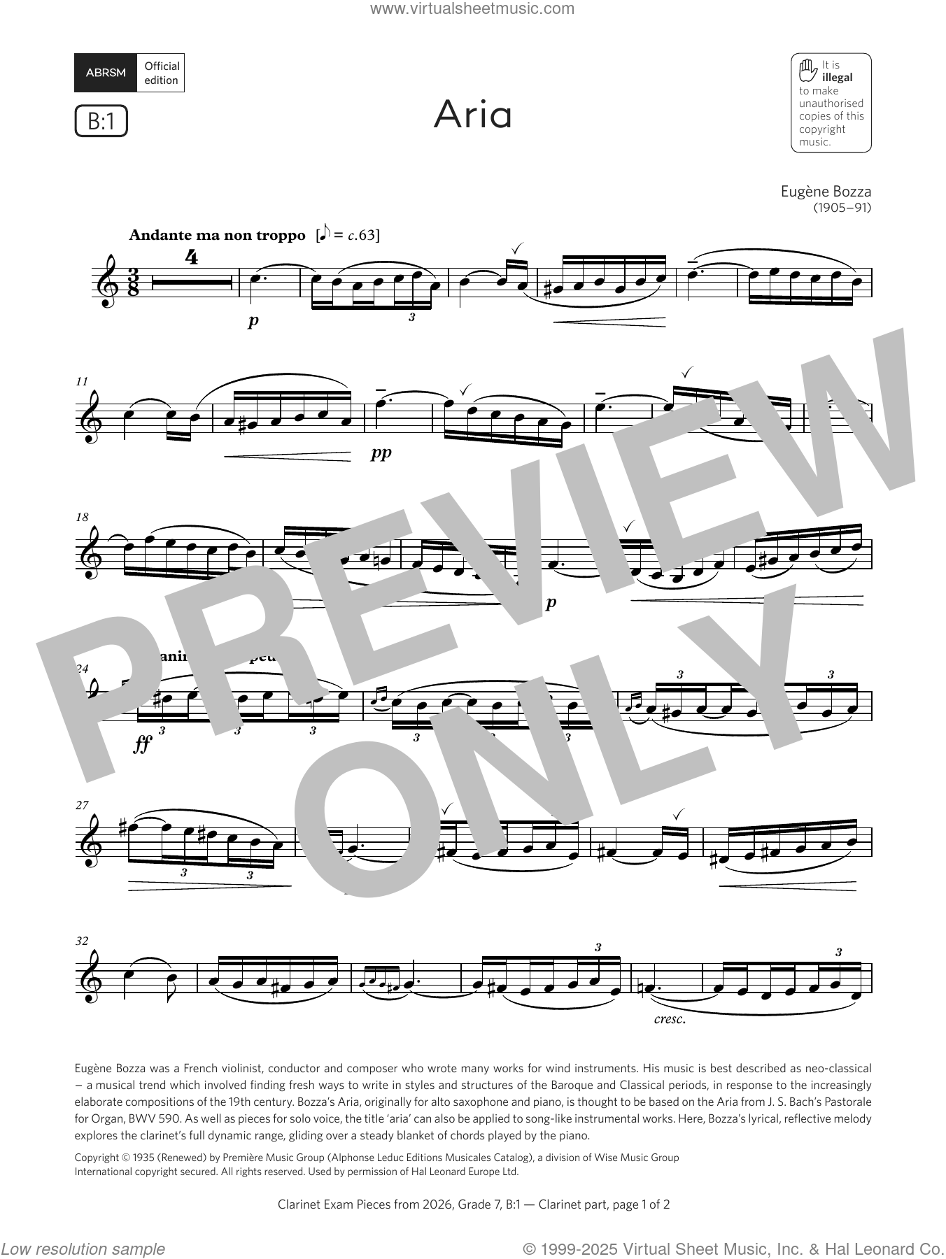 Aria (Grade 7, list B1, from the ABRSM Clarinet Syllabus from 2026 ...