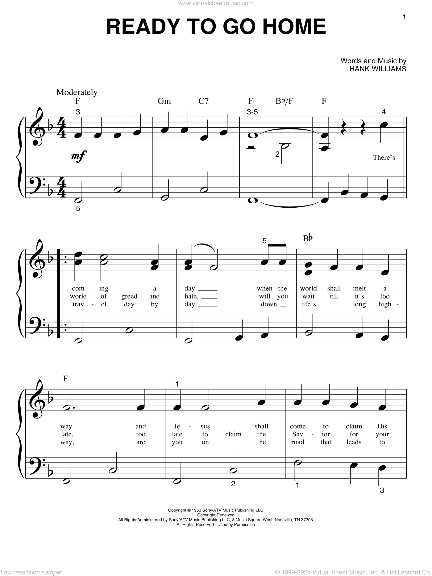 Ready To Go Home sheet music for piano solo (big note book) (PDF)