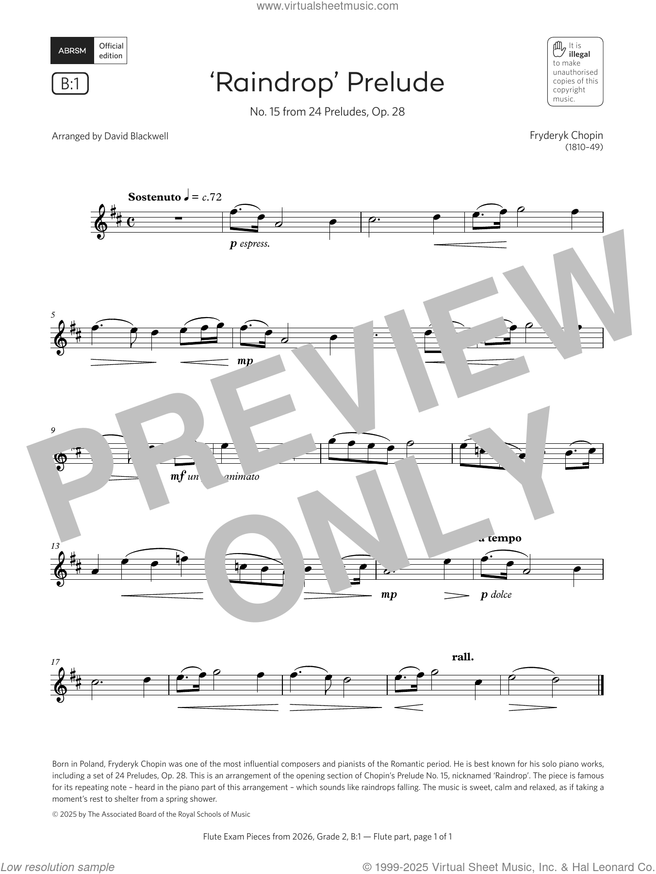 'Raindrop' Prelude (Grade 2, list B1, from the ABRSM Flute Syllabus from 2026) sheet music for ...