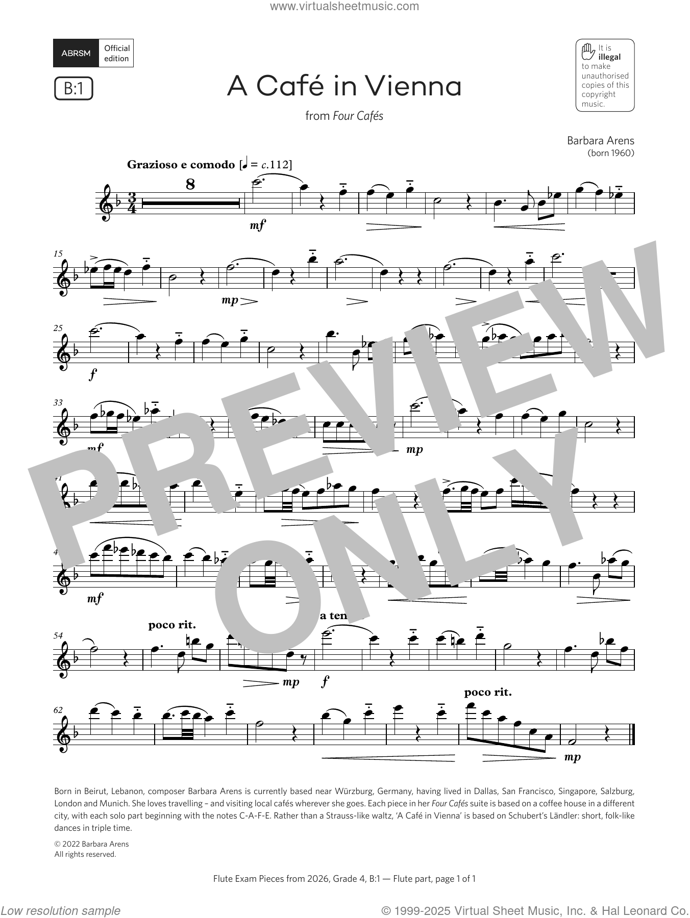 A Cafe in Vienna (Grade 4, list B1, from the ABRSM Flute Syllabus from 2026) sheet music for ...