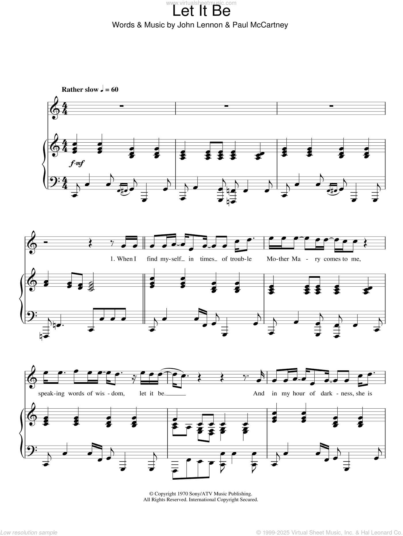 Let It Be sheet music for voice, piano or guitar v2