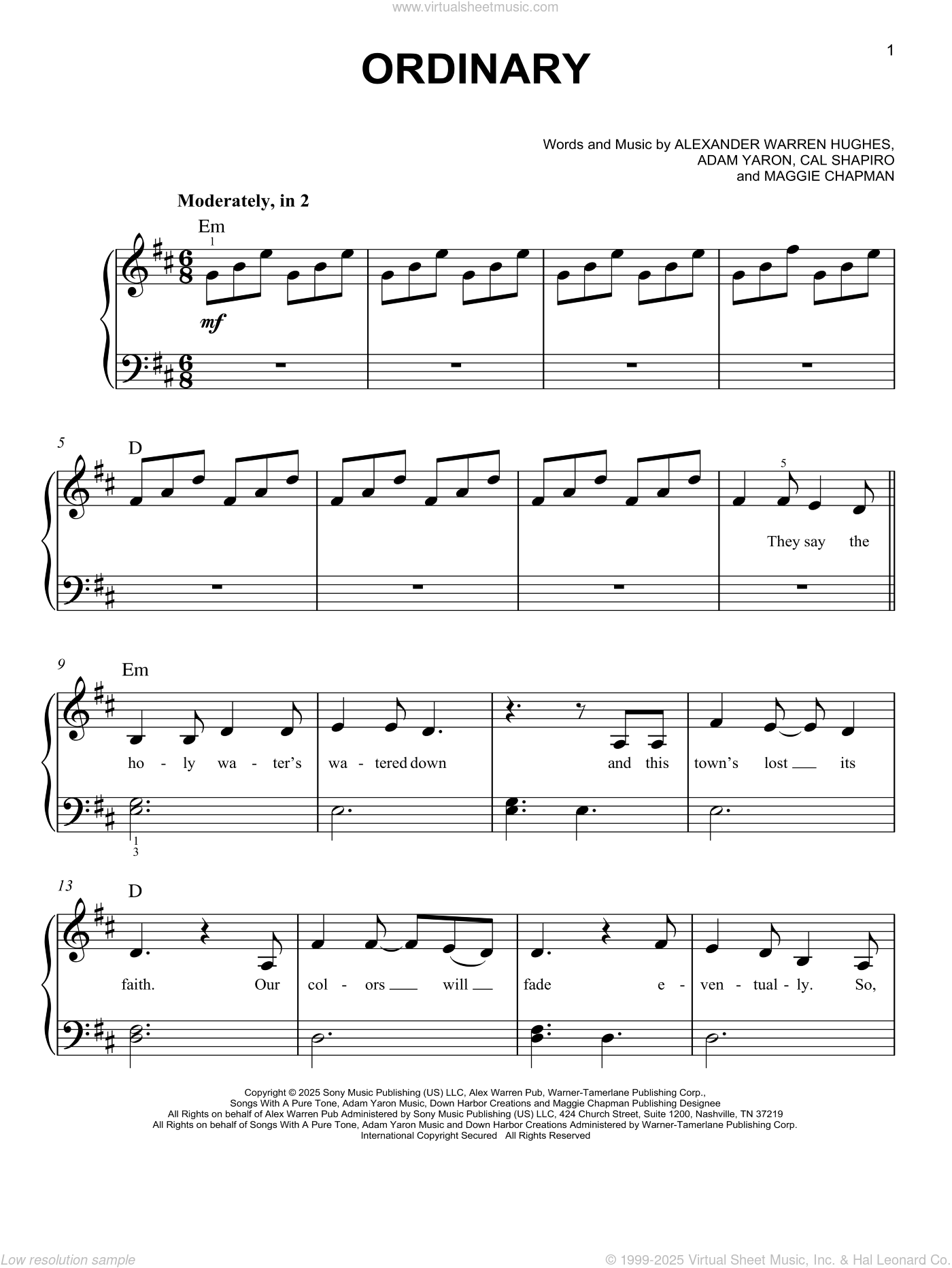 Alex Warren: Ordinary sheet music for piano solo (PDF)