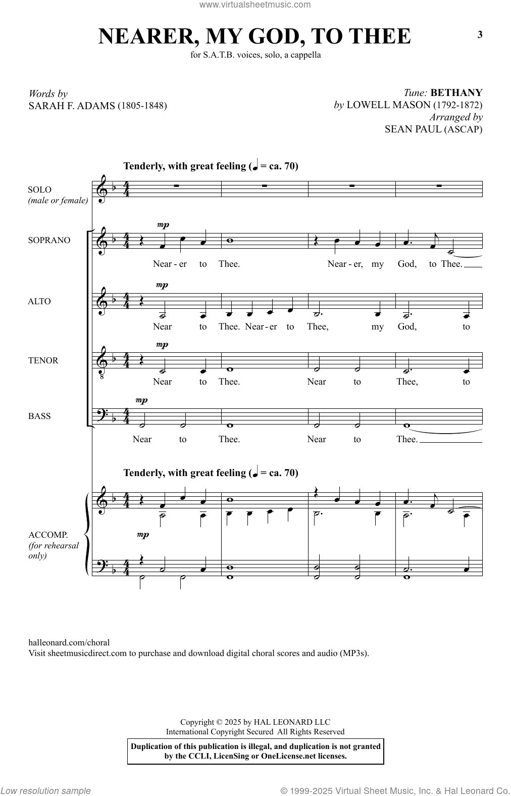 Nearer My God To Thee sheet music for choir (SATB: soprano, alto, tenor ...