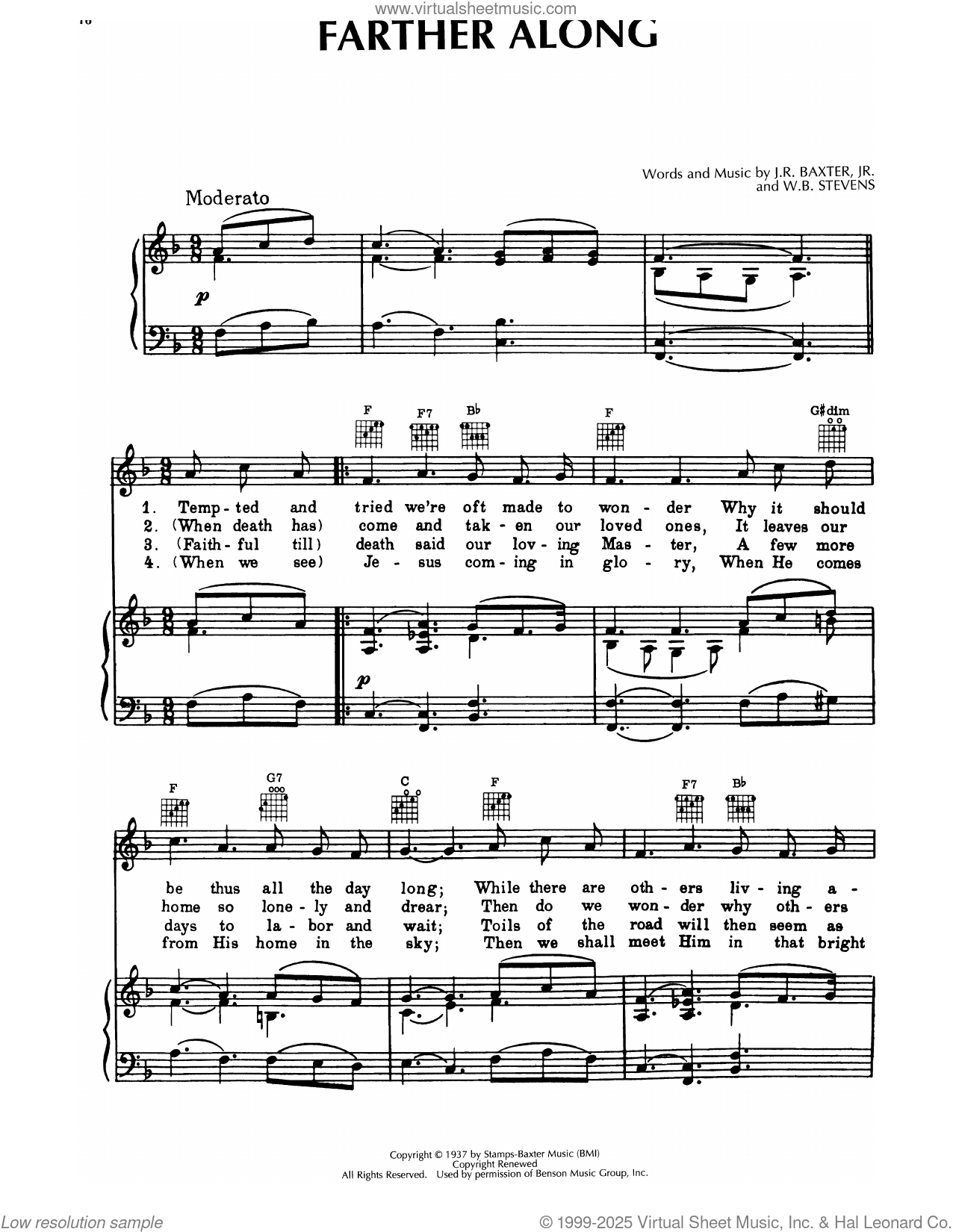 Farther Along sheet music for voice, piano or guitar (PDF)