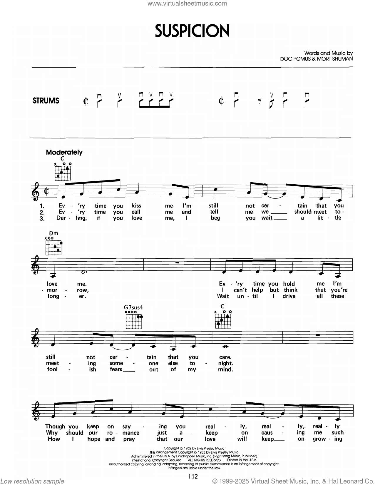 Suspicion sheet music for guitar solo (chords) (PDF)