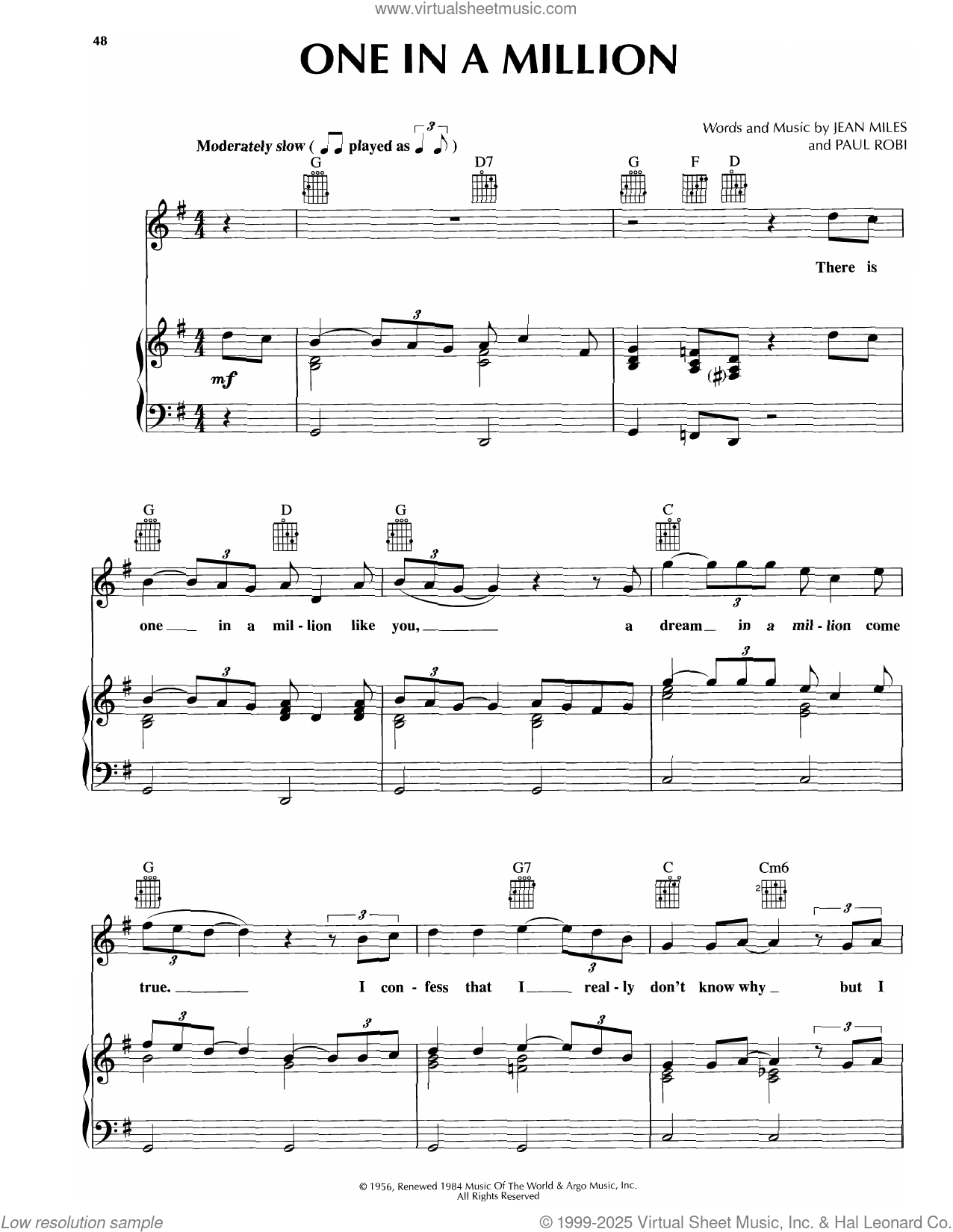 Platters: One In A Million sheet music for voice, piano or guitar