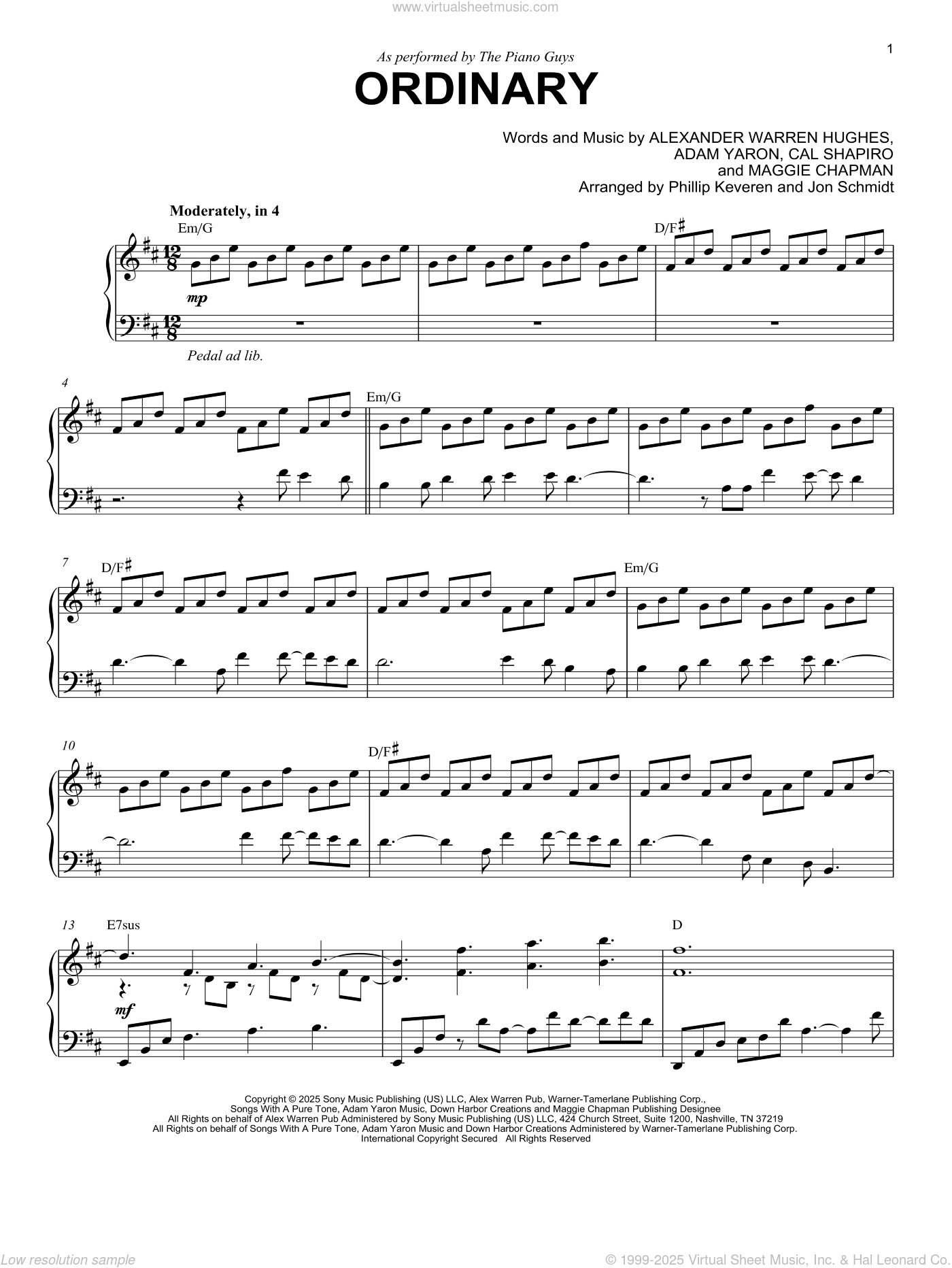 Ordinary sheet music for piano solo (PDF-interactive)