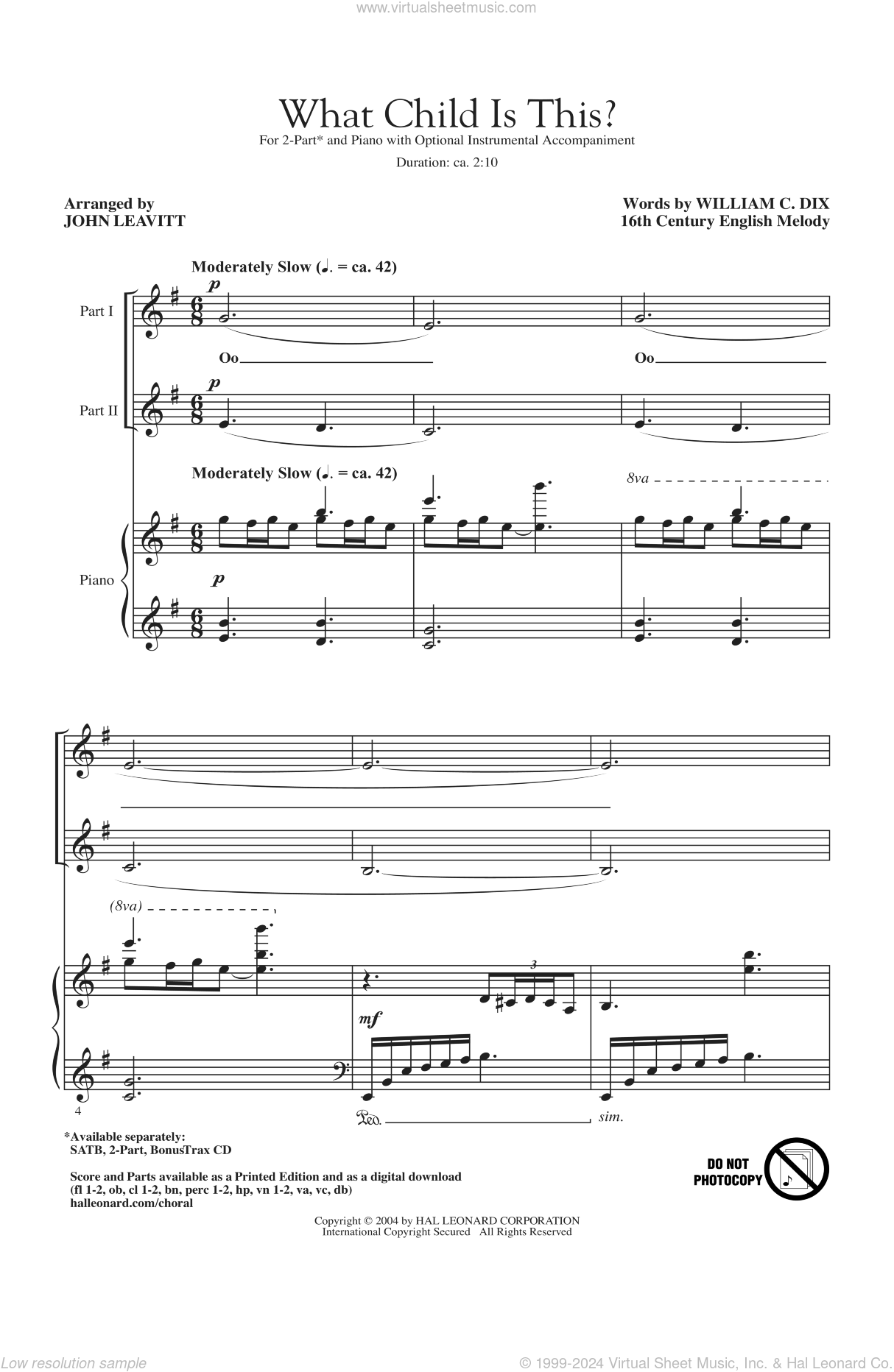 What Child Is This? sheet music for choir (2-Part) (PDF)