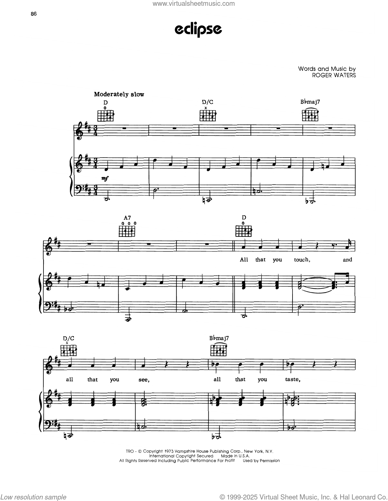 Eclipse sheet music for voice, piano or guitar (PDF)