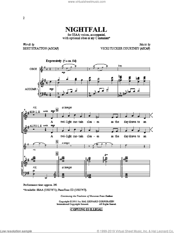 Nightfall sheet music for choir (SSA: soprano, alto) (PDF)