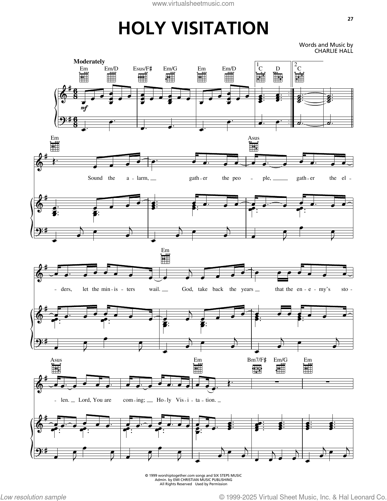 Holy Visitation sheet music for voice, piano or guitar (PDF)