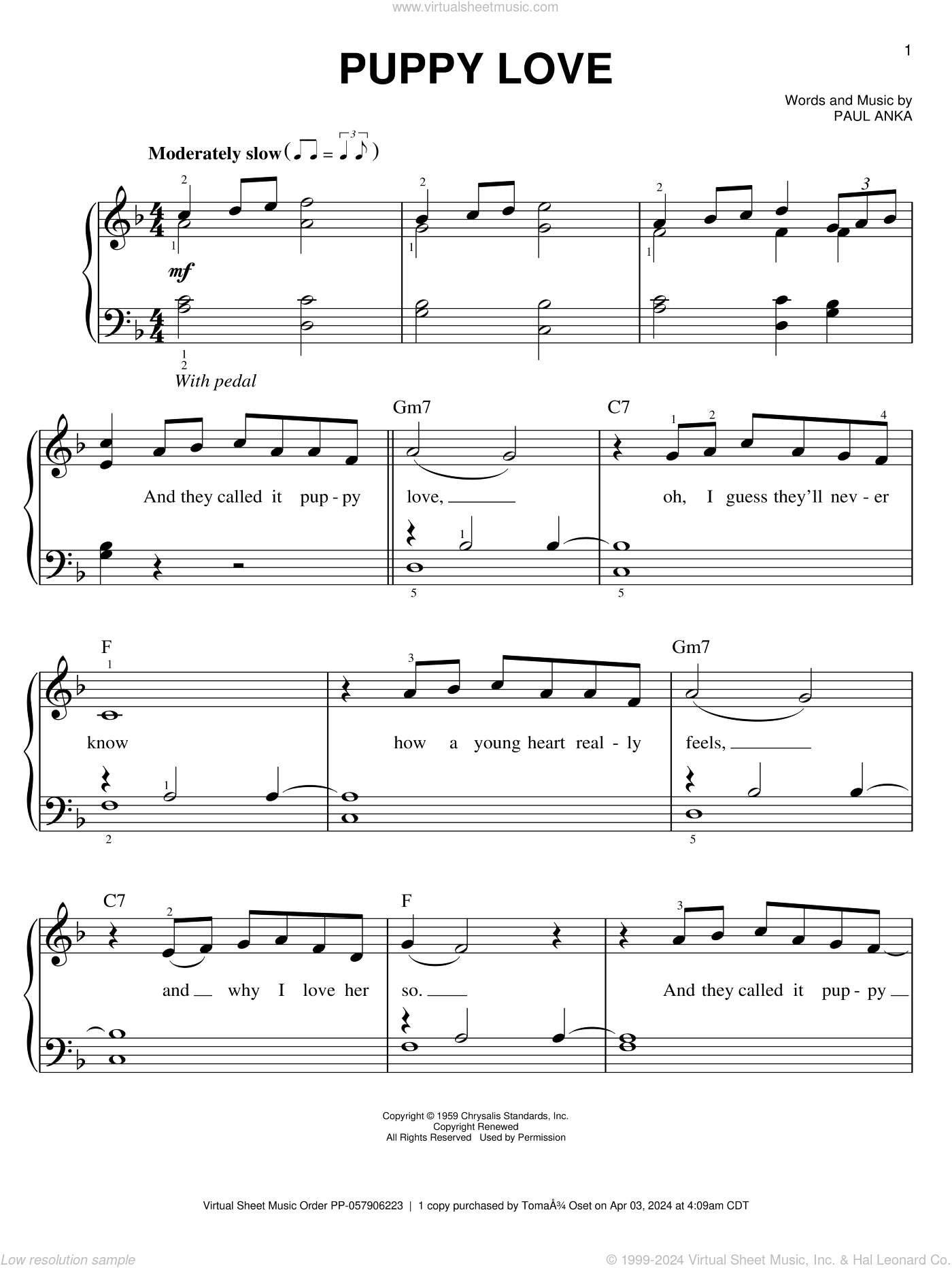 Puppy Love sheet music for piano solo (PDF-interactive)
