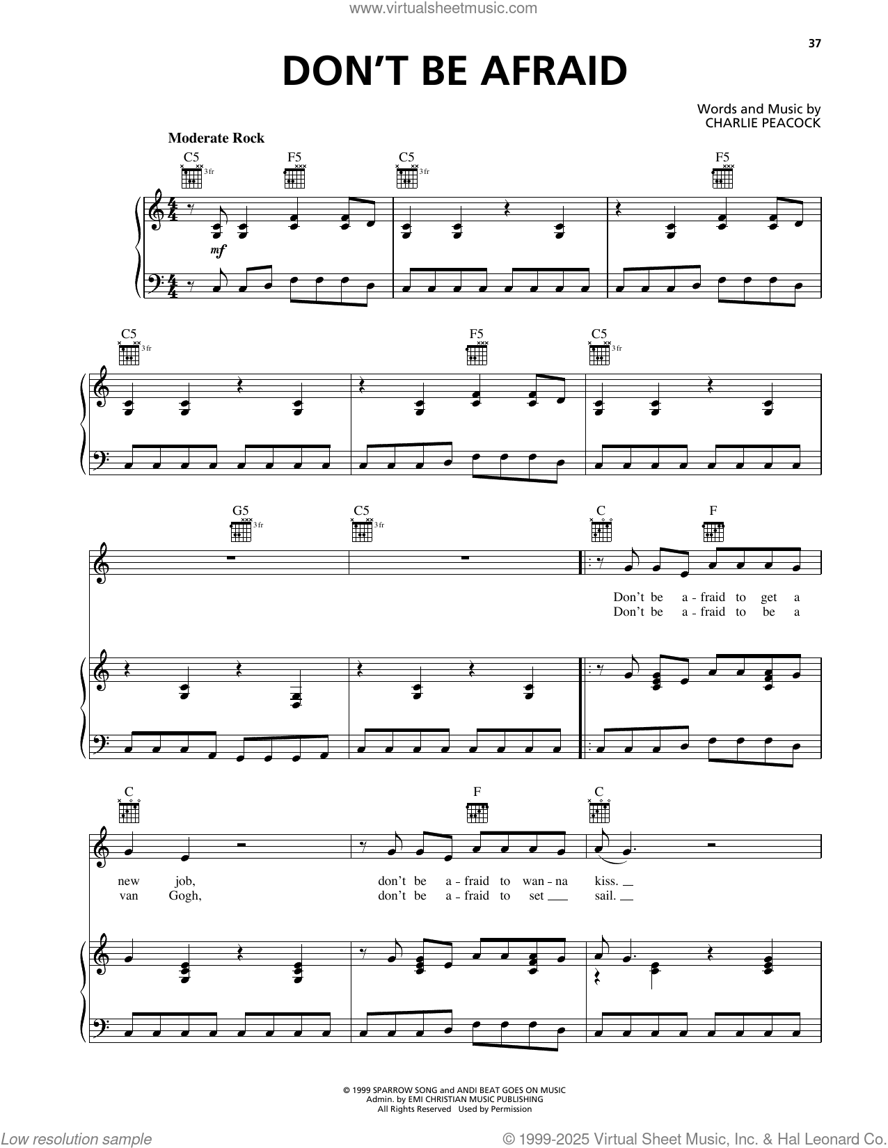 Don't Be Afraid sheet music for voice, piano or guitar (PDF)