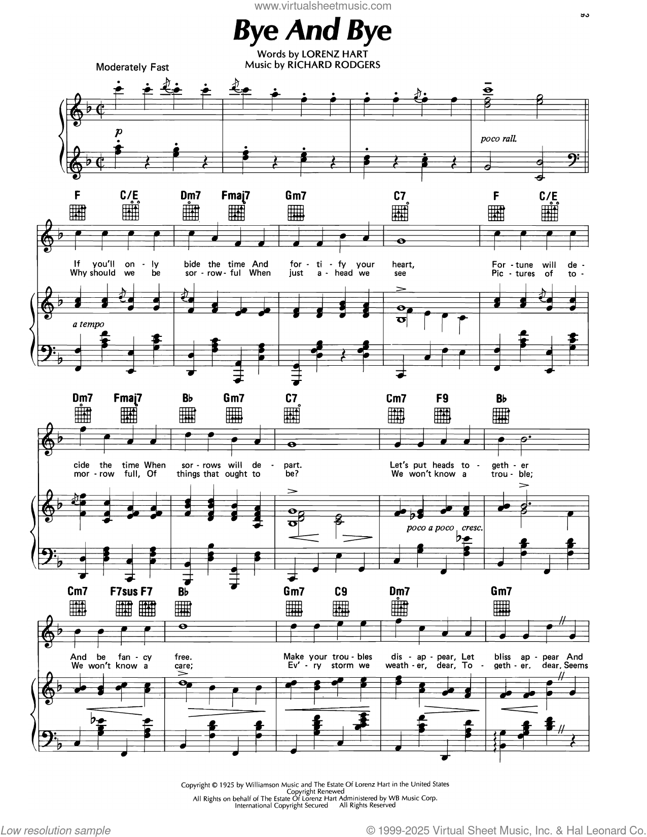 Bye And Bye (from Dearest Enemy) sheet music for voice, piano or guitar