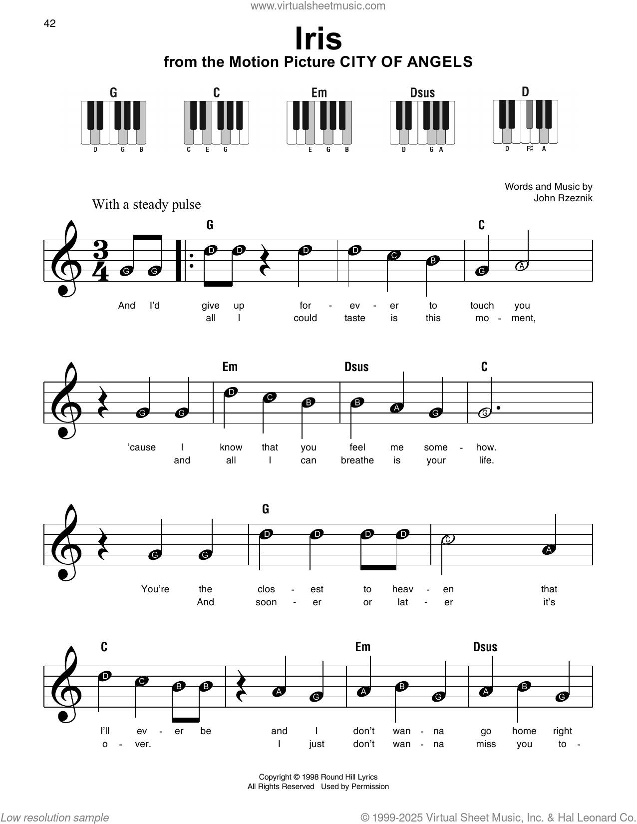 Iris, (beginner) sheet music for piano solo (PDF)