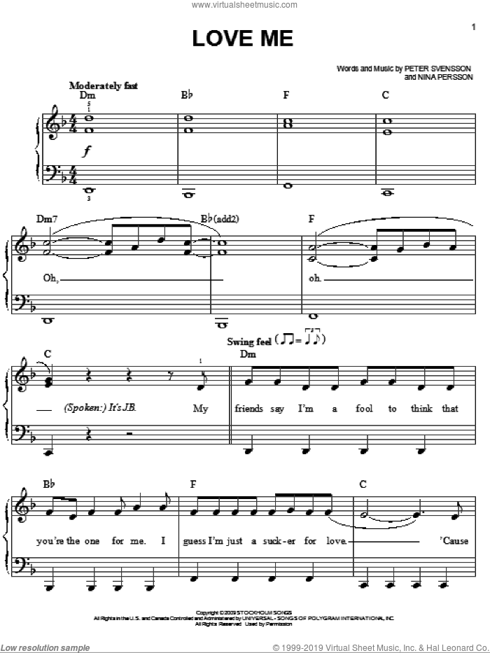 Love Me sheet music for piano solo (PDF-interactive)