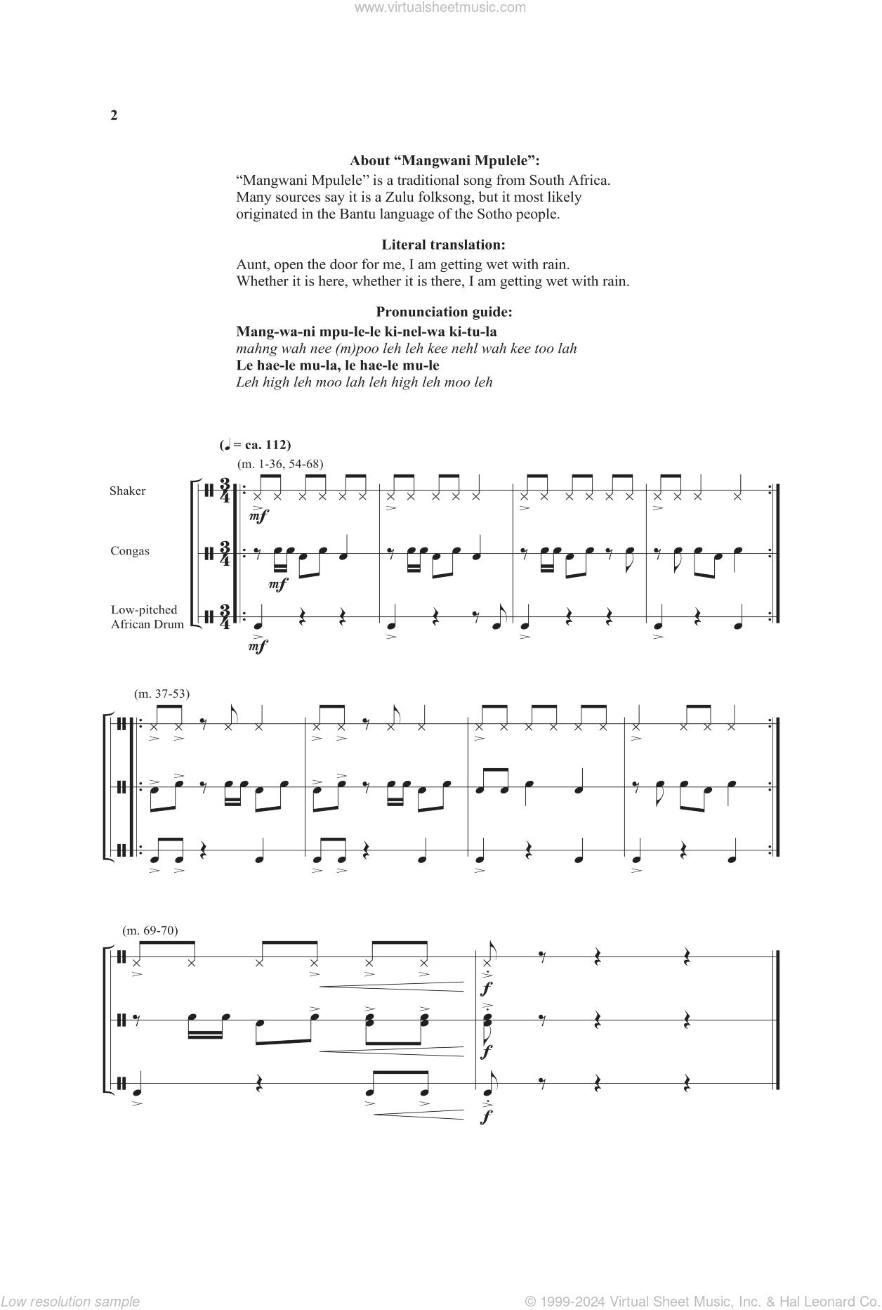 Mangwani Mpulele sheet music for choir (3-Part Mixed) (PDF)